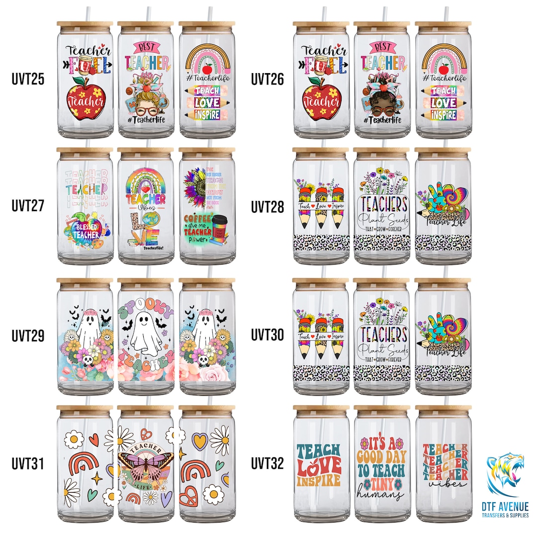 UV Dtf Cup Wrap 16oz Glass Wraps, Teacher Uv Dtf Transfer Glass Wrap ...