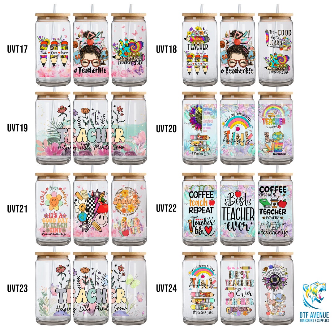 UV Dtf Cup Wrap 16oz Glass Wraps, Teacher Uv Dtf Transfer Glass Wrap ...