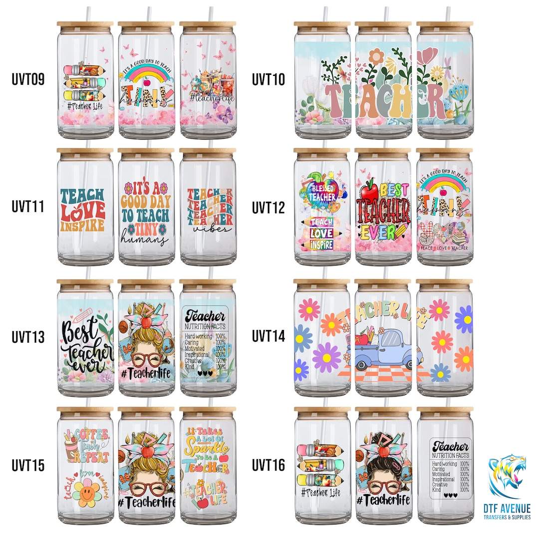 UV Dtf Cup Wrap 16oz Glass Wraps, Teacher Uv Dtf Transfer Glass Wrap ...