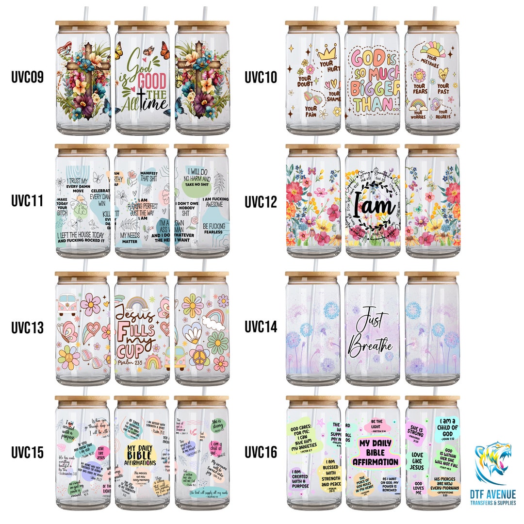UV Dtf Christian 16oz Glass Wraps, Inspirational Uv Dtf Transfer Glass Wrap, Single Pack Bundle ...