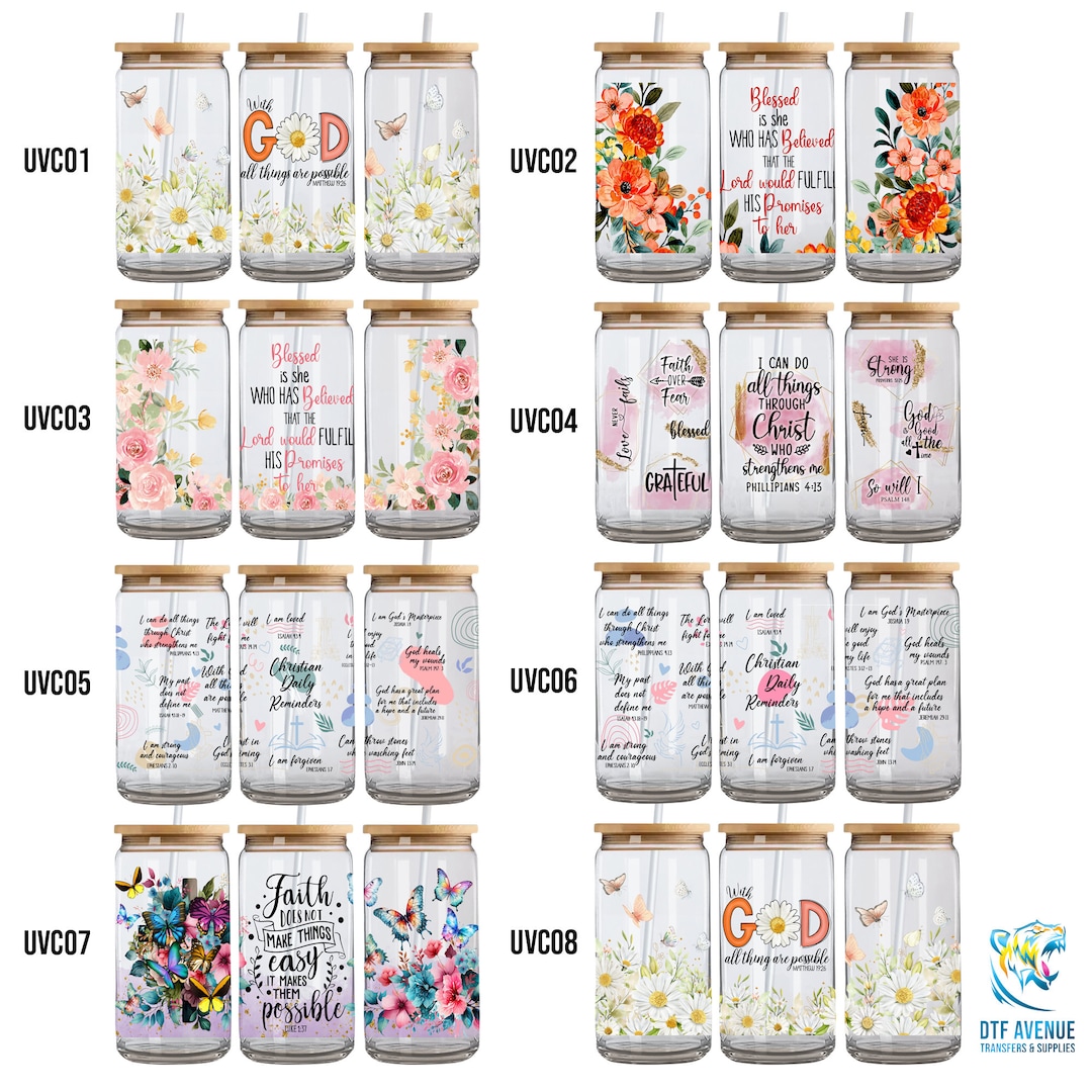 UV Dtf Cup Wrap 16oz Glass Wraps, Inspirational Uv Dtf Transfer Glass ...