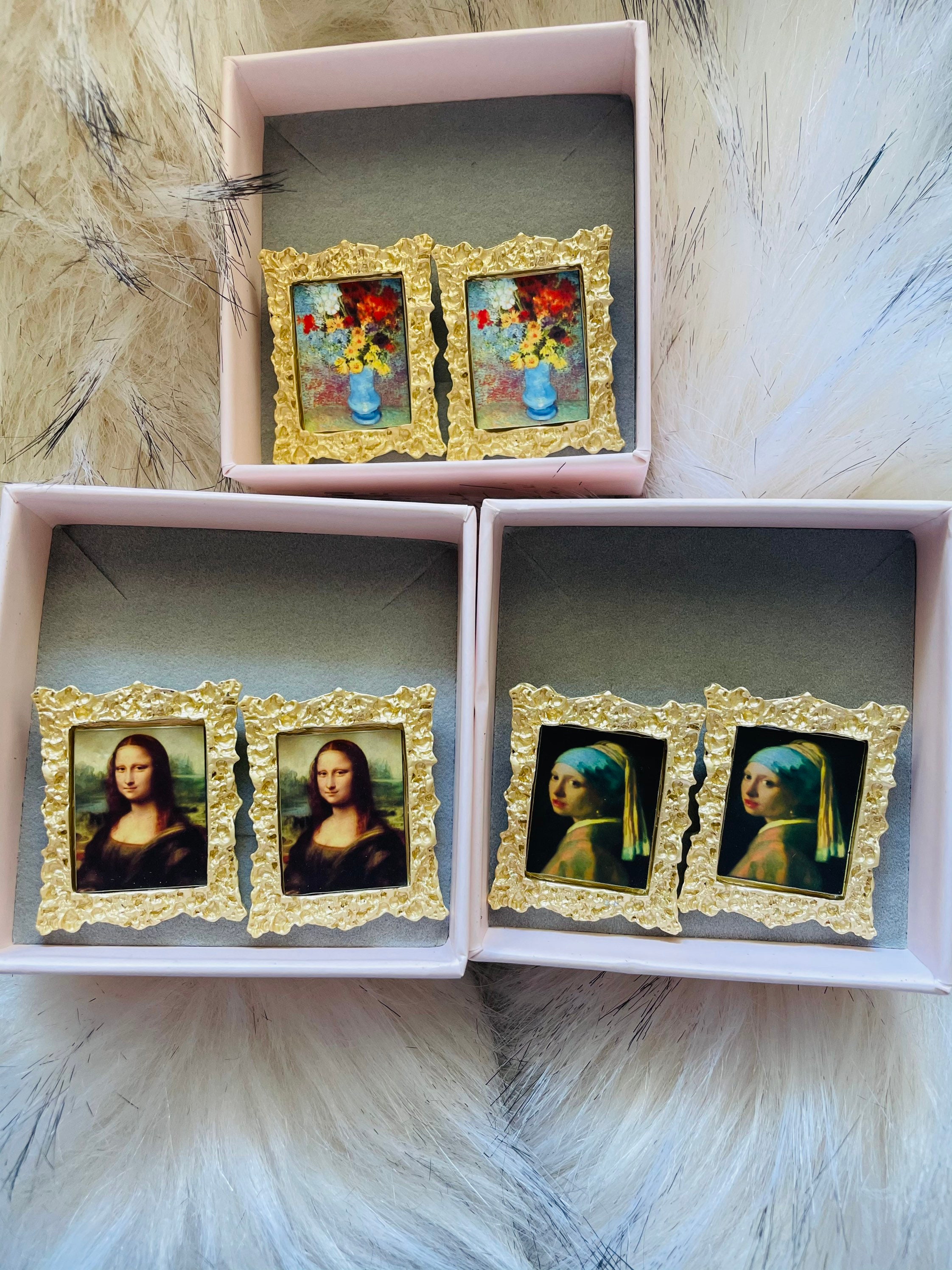 Handmade oil painting earrings. Flower earrings.Mona Lisa.girl | Etsy