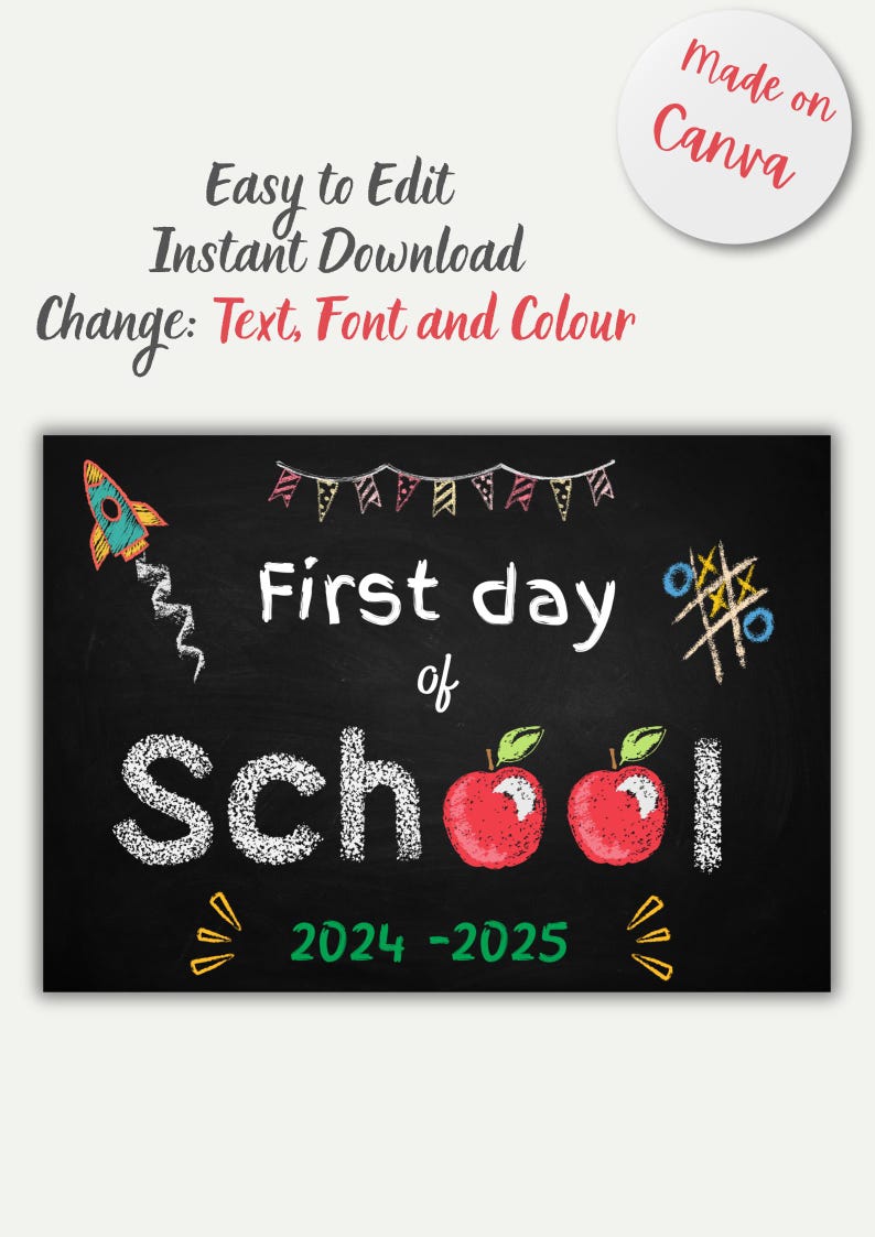 Editable First Day of School Poster - Etsy