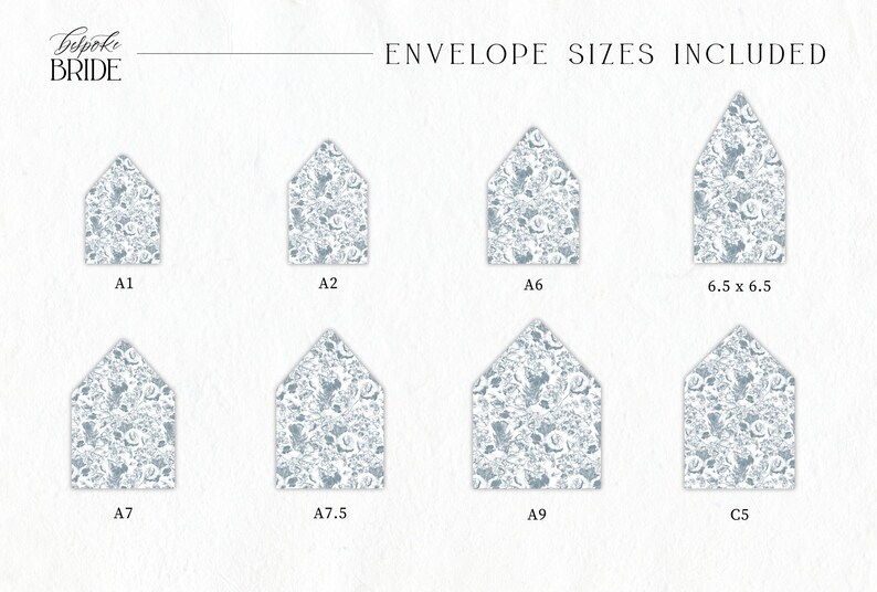 Printable Blue Floral Envelope Liner, A9, A7, A7.5, A6, 6.5x6.5, A2, A1 ...