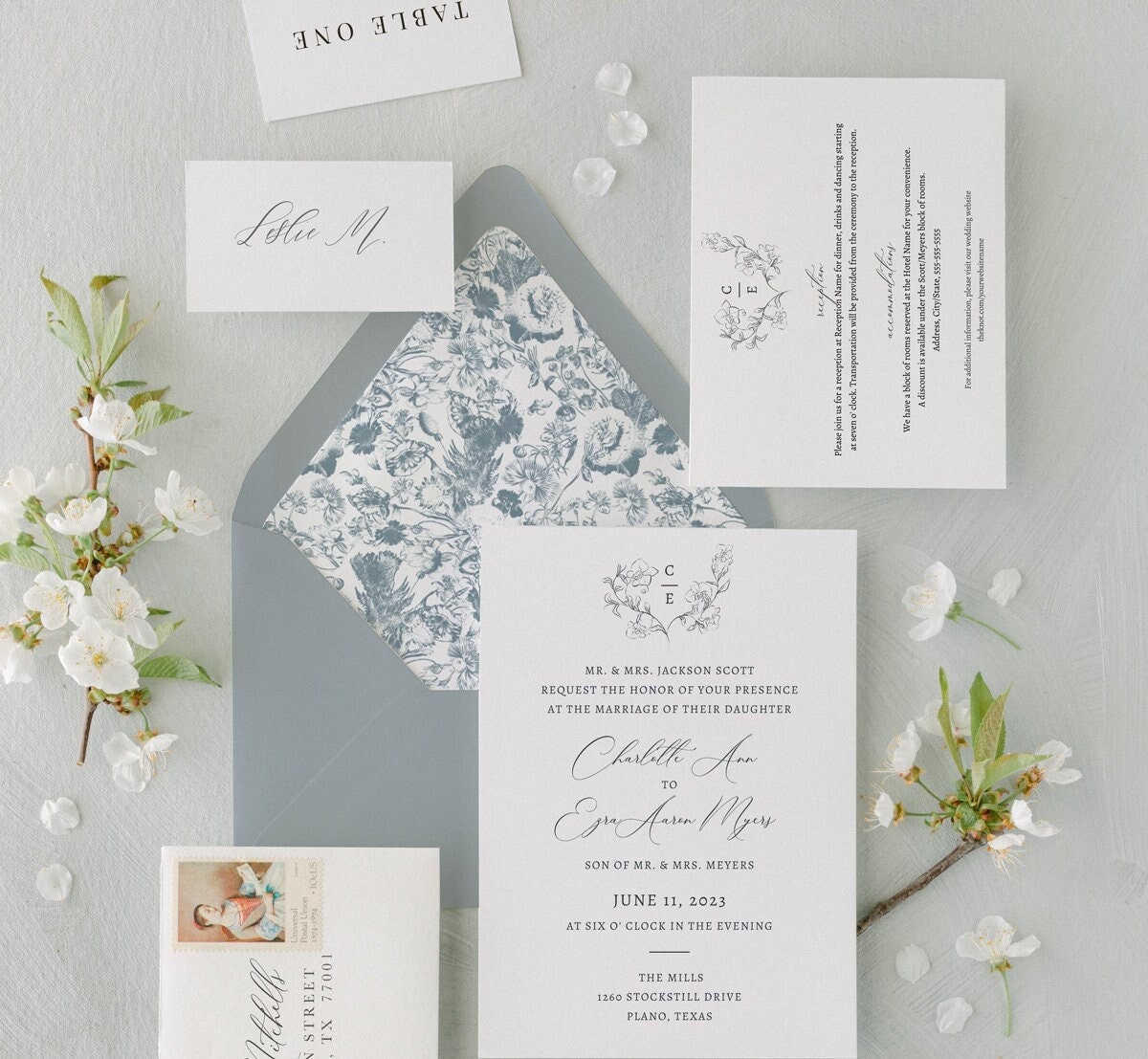 Printable Blue Floral Envelope Liner A9 A7 A7.5 A6 - Etsy