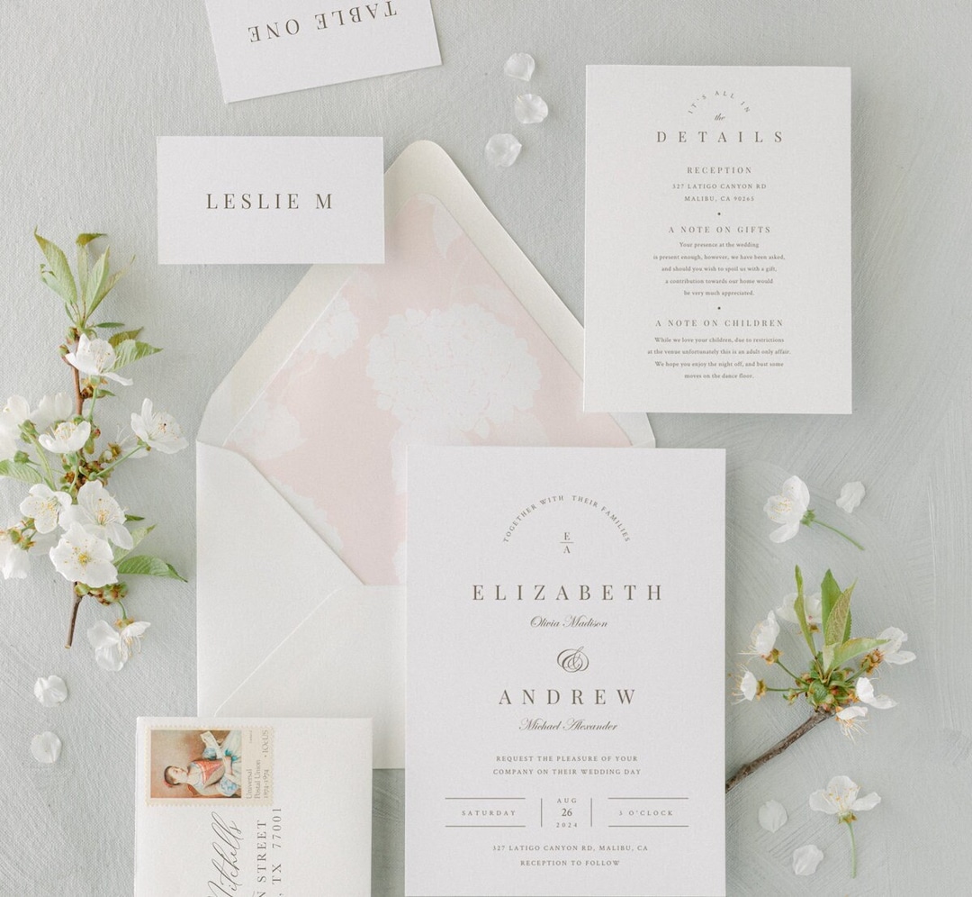 Printable Blush Minimal Floral Envelope Liner, A9, A7, A7.5, A6, 6.5x6 ...