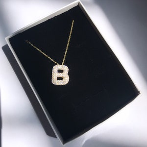 Crystal Bubble Letter Necklace, 14k Gold Balloon Initial Pendant ...