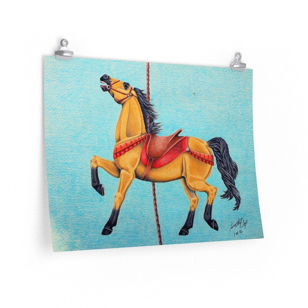 Brown Carousel Horse, Color Pencil Hanging Wall Art, Premium Matte ...