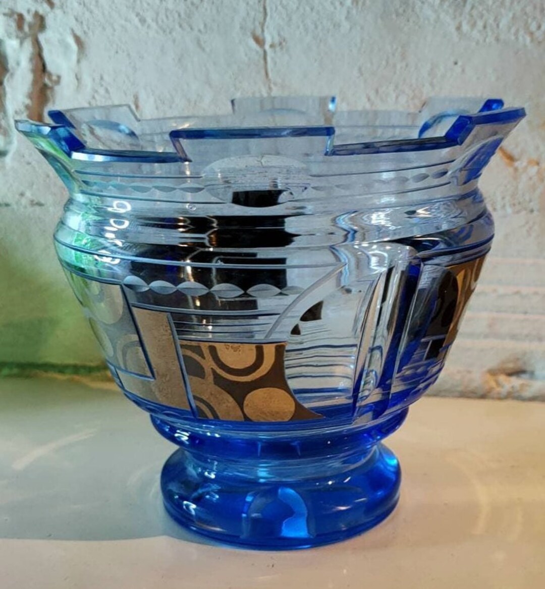 Art Deco Cut Crystal Glass Vase France Circa 1930 Etsy