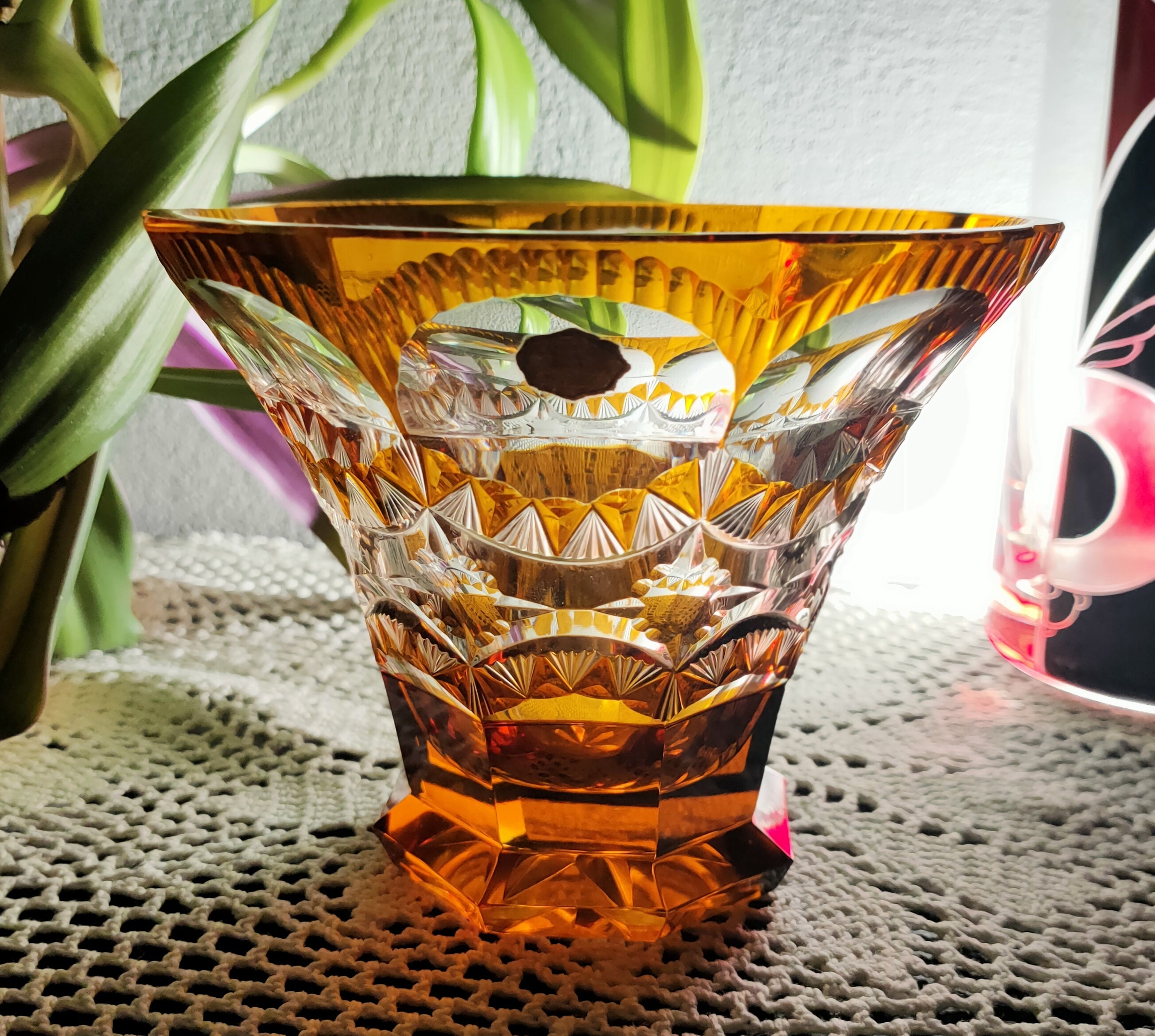 Art Deco Amber Glass Vase, Cut to Clear, Glazed, Bohemia - Etsy