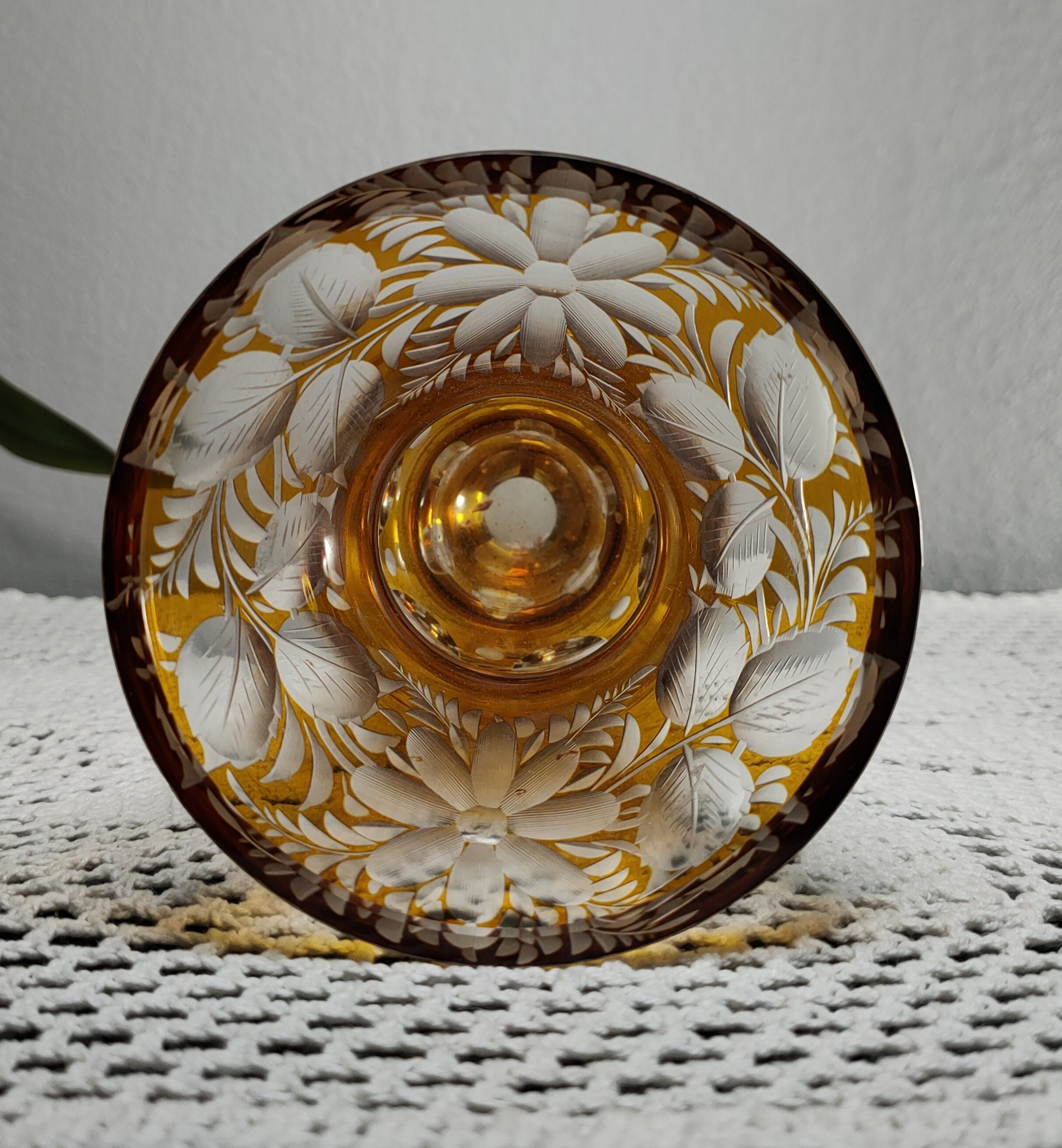 Amber Cut to Clear Glass Vase, Goblet, Bohemia, Glazed Art Glass ...