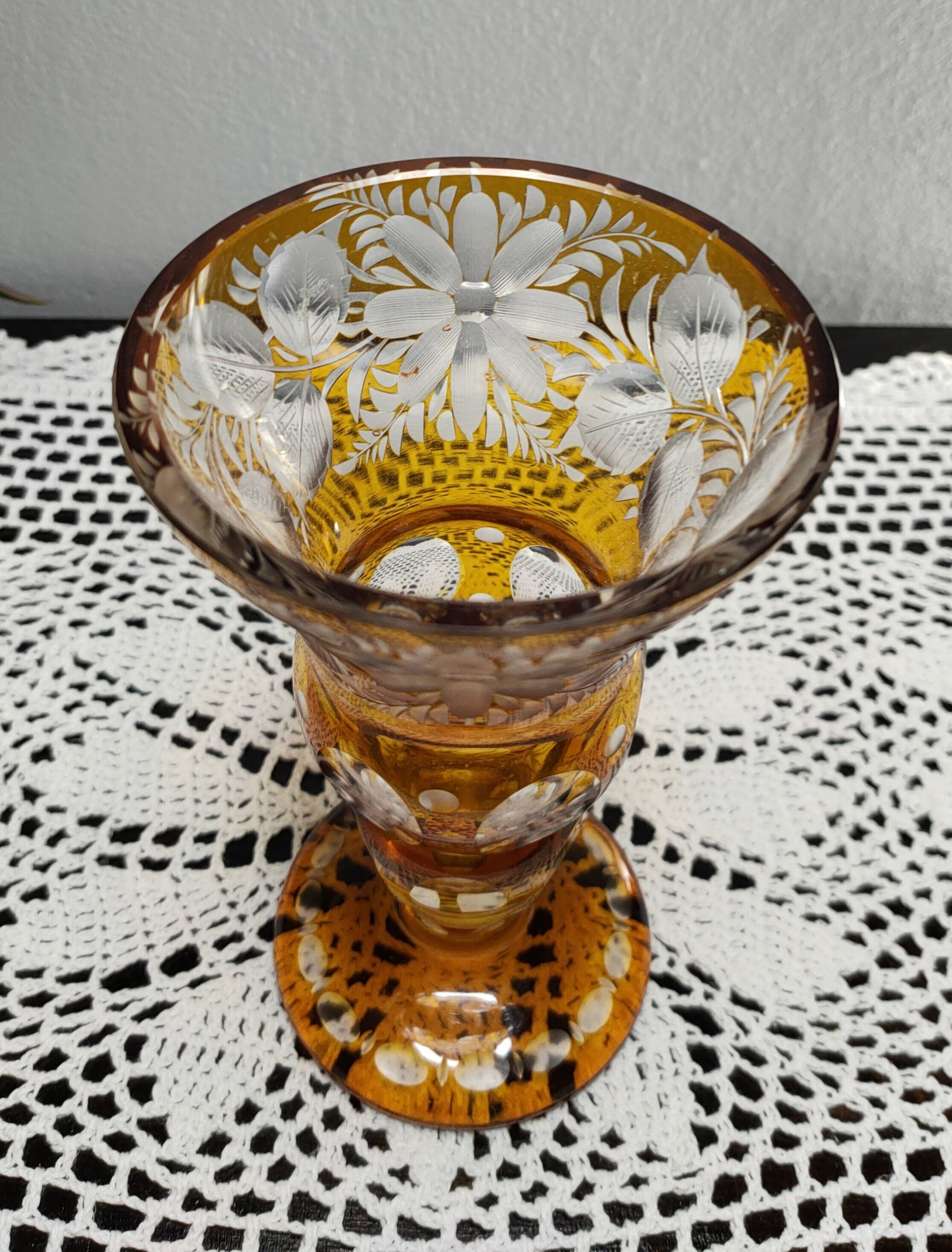 Amber Cut to Clear Glass Vase, Goblet, Bohemia, Glazed Art Glass ...