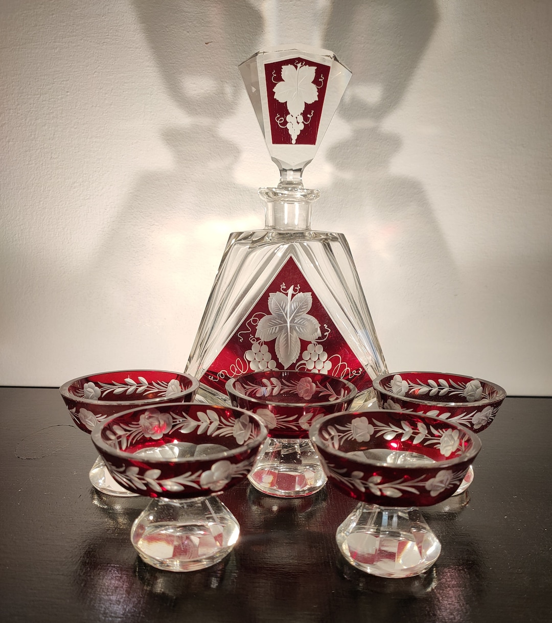 Rare Art Deco Crystal Decanter Set, Liquor Set, Cut to Clear, Glazed ...