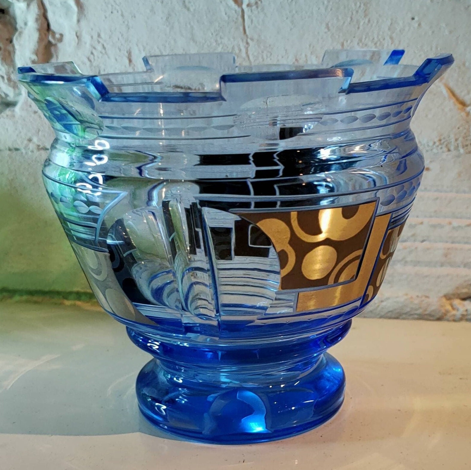 Art Deco Cut Crystal Glass Vase France Circa 1930 Etsy