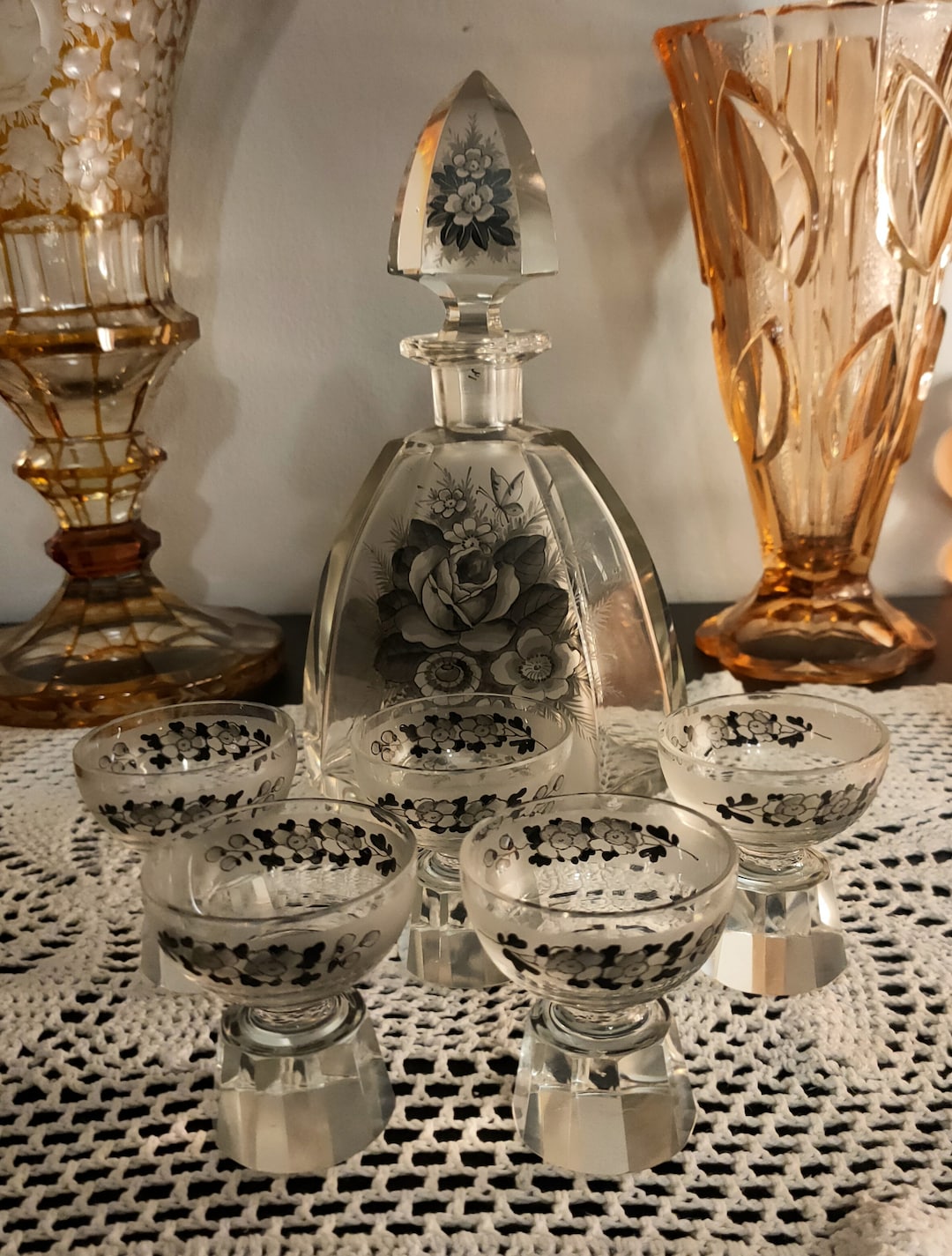 Rare Art Deco Decanter Set, Liquor Set, Johann Oertel, Bohemia, Haida ...