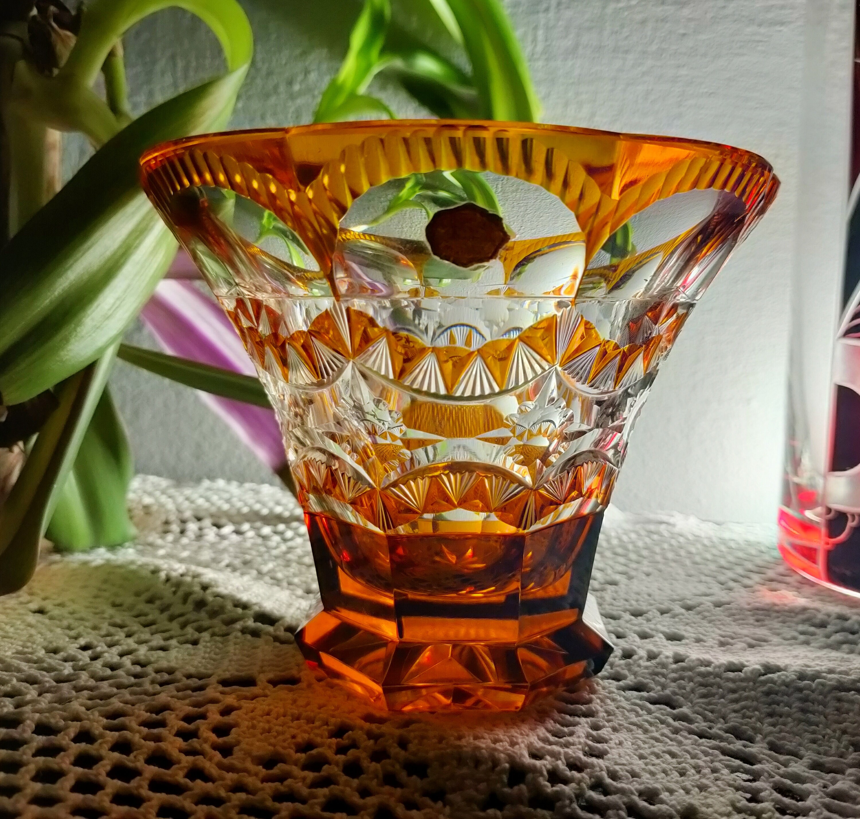 Art Deco Amber Glass Vase, Cut to Clear, Glazed, Bohemia - Etsy