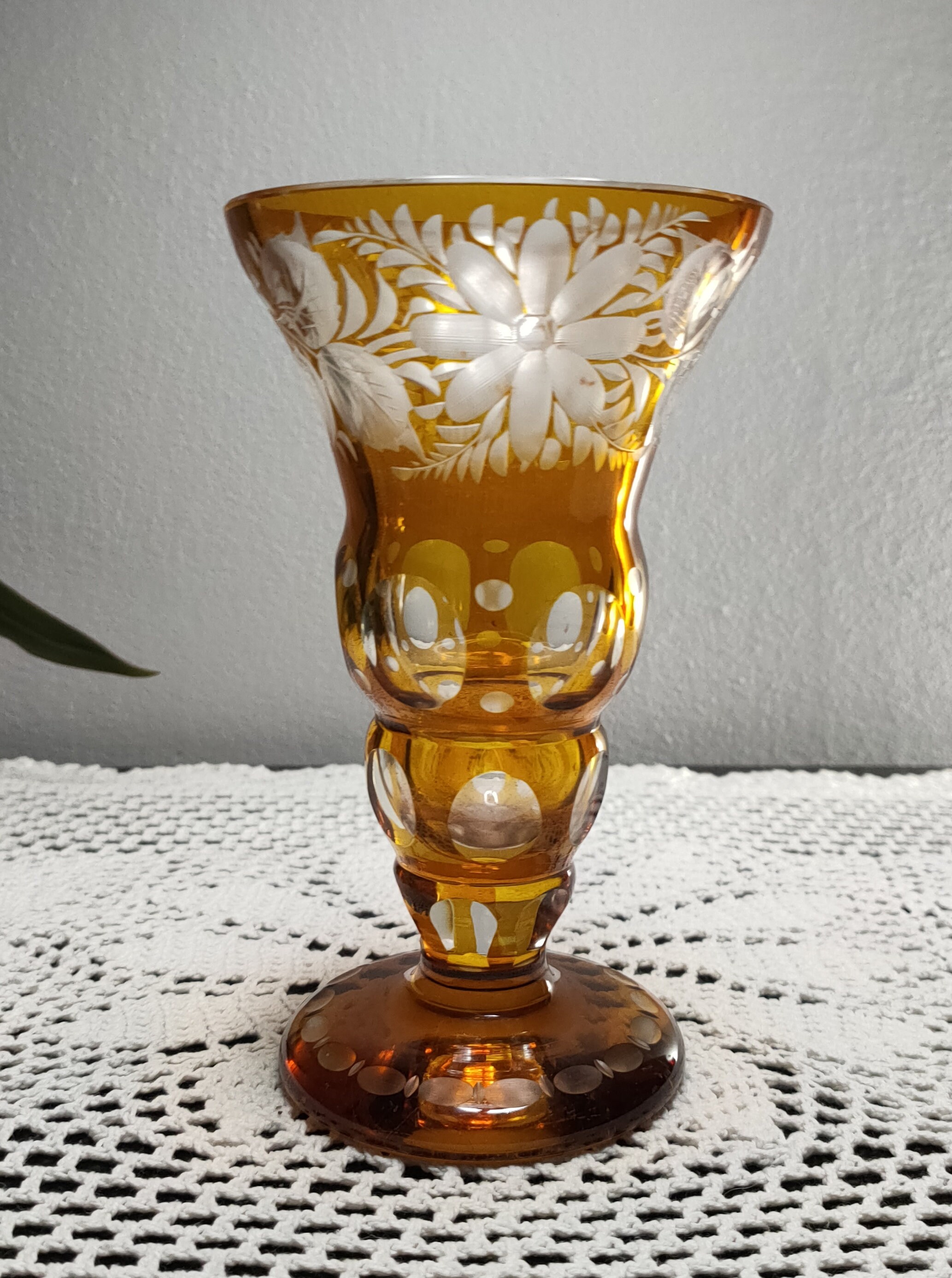 Amber Cut to Clear Glass Vase, Goblet, Bohemia, Glazed Art Glass ...