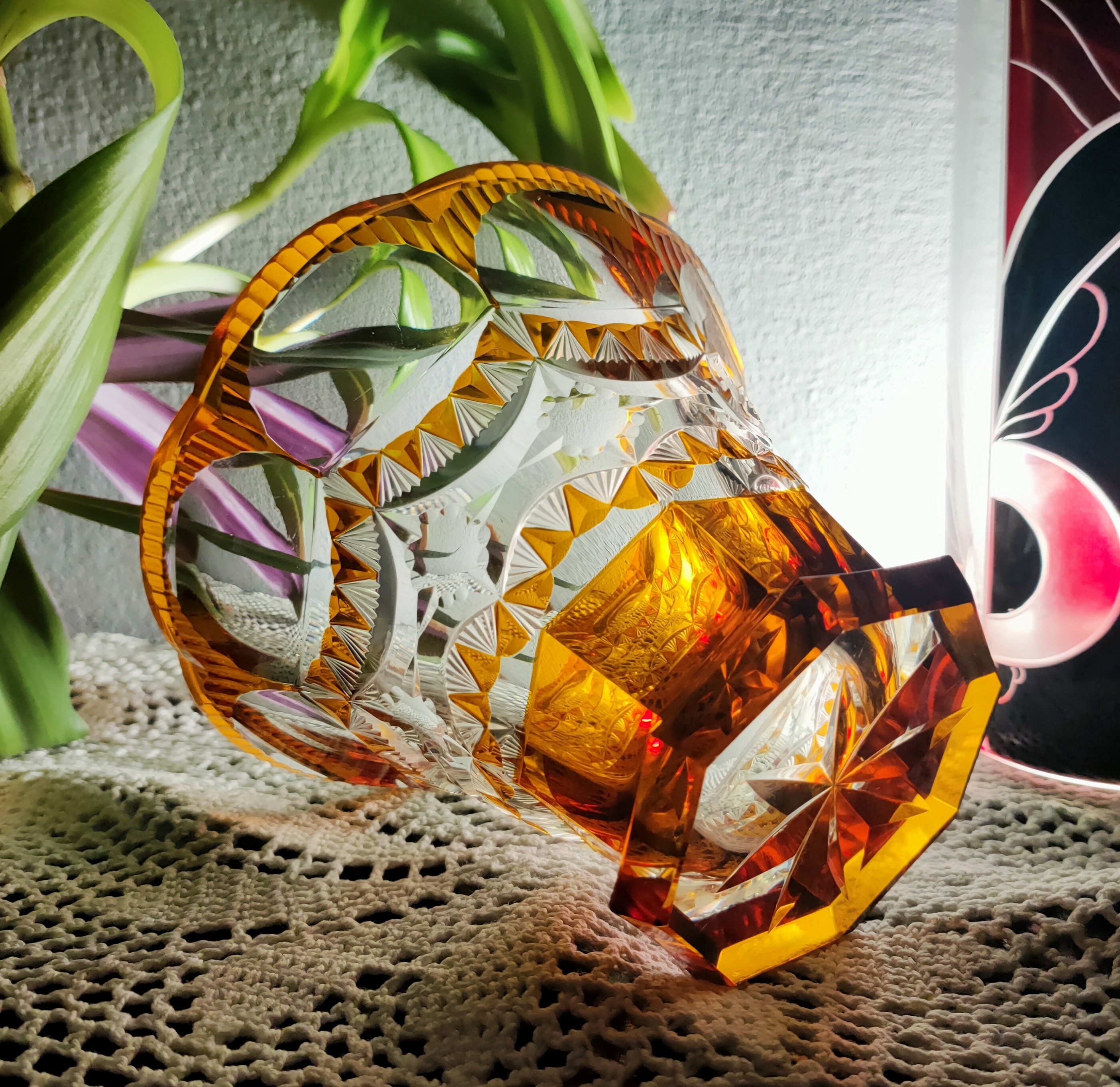 Art Deco Amber Glass Vase, Cut to Clear, Glazed, Bohemia - Etsy