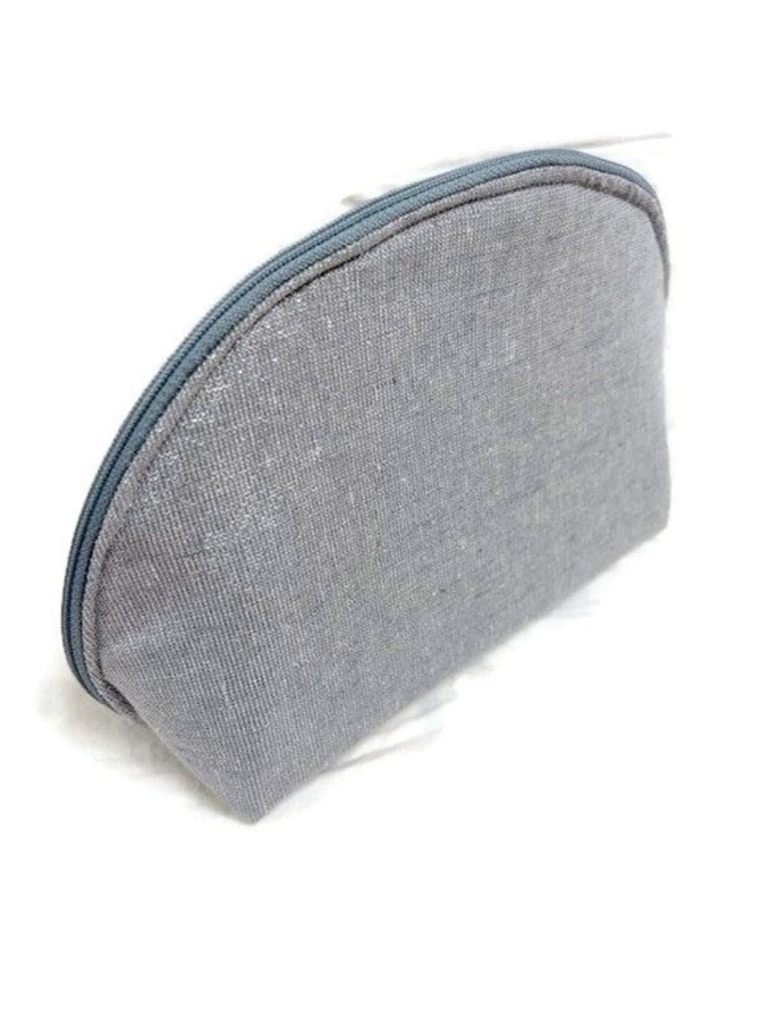 Clam Shell Pouch in Light Blue Metallic Linen - Etsy