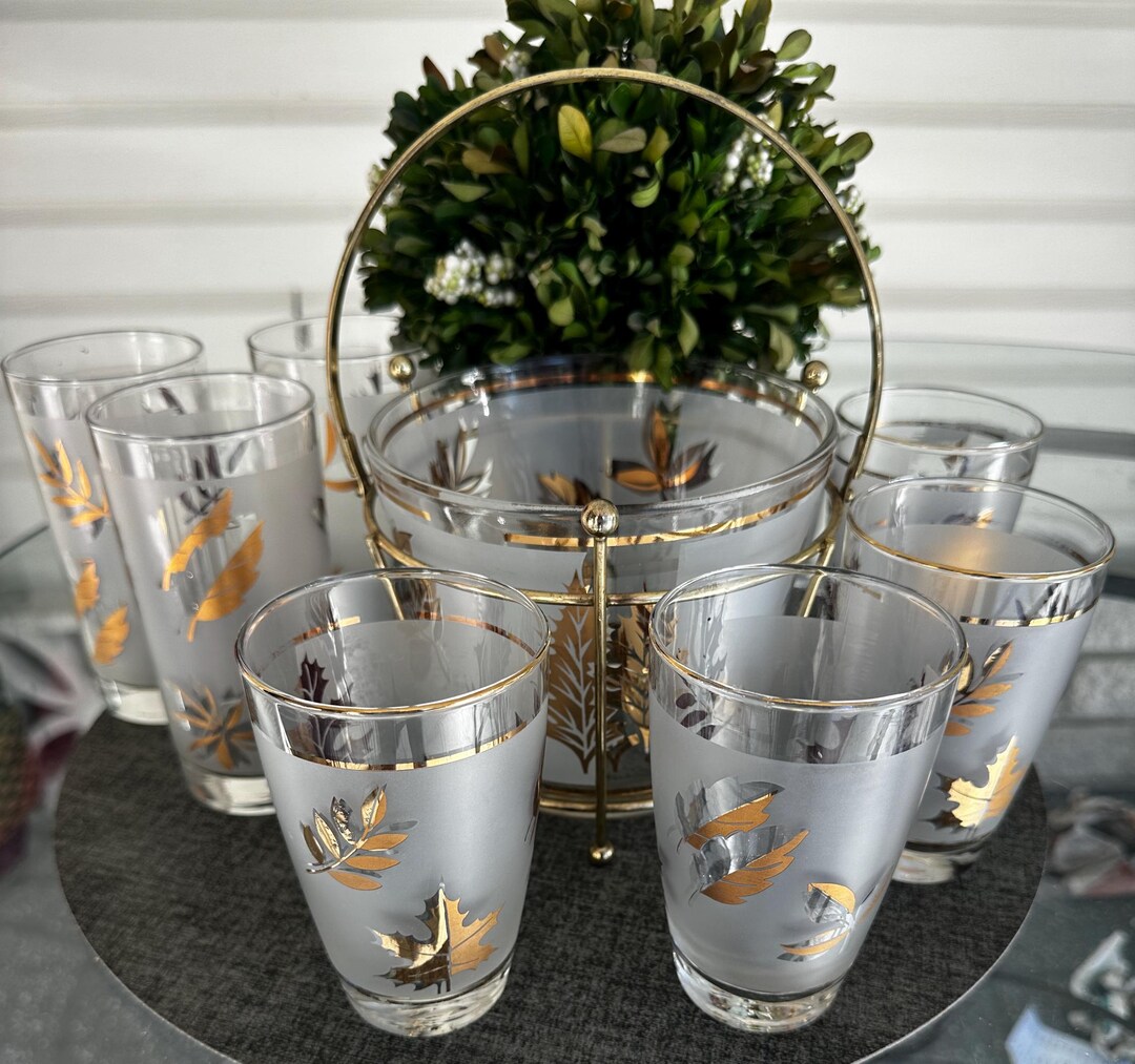 Hollywood Regency Libby Starlyte Frosted 22 Kt Gold Leaf Ice Bucket ...