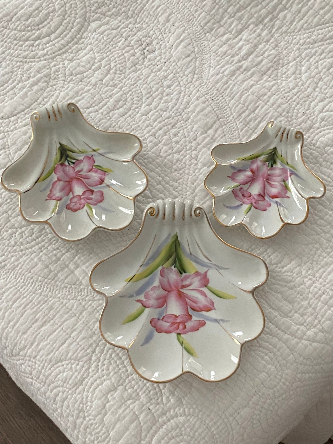 Vintage Porcelain Trinket Open Shell Dishes Hand Painted Royal Japan ...