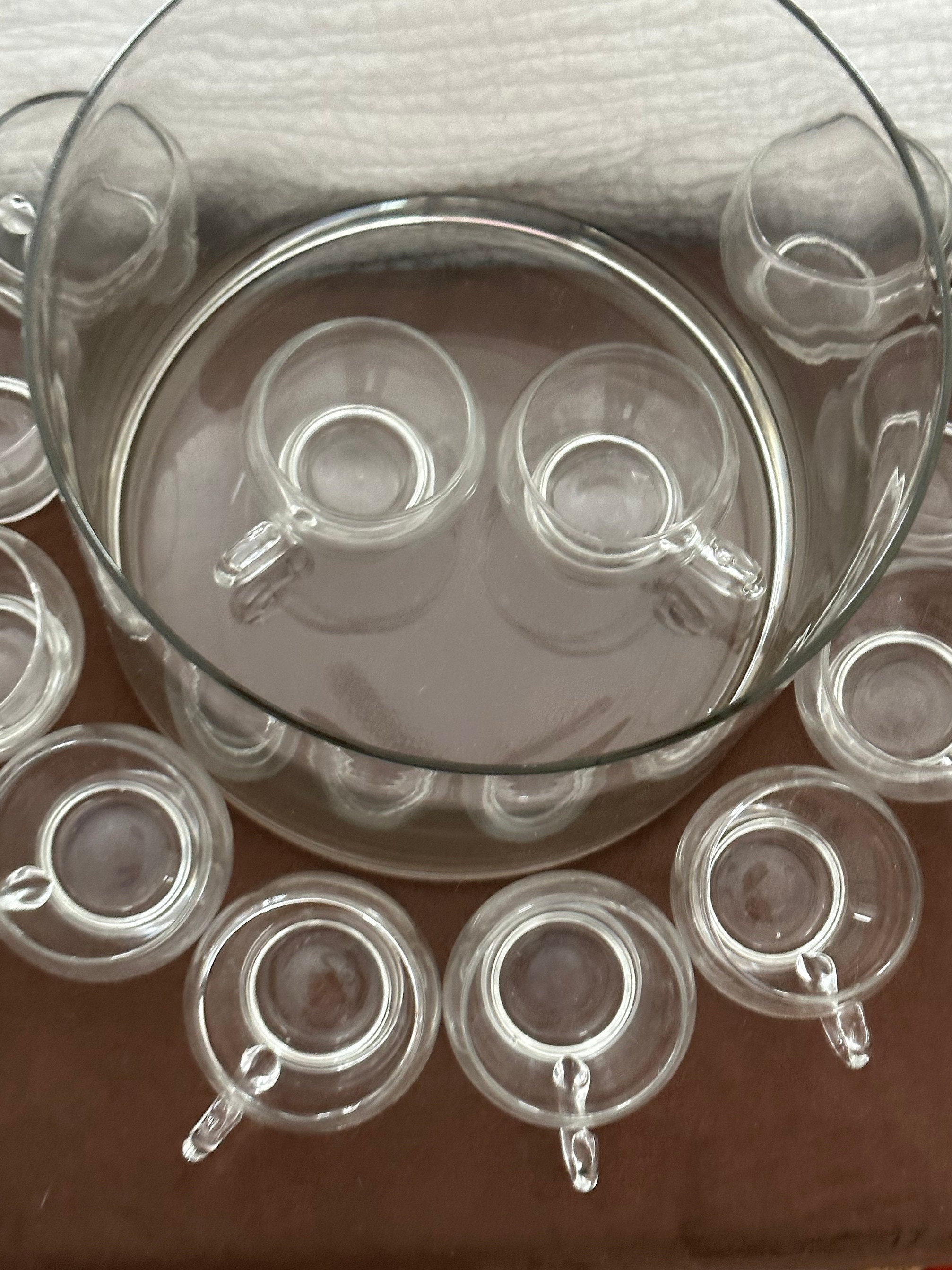 Contempary Glass Punch Bowl With Open Handle Handblown Footed Cup ...