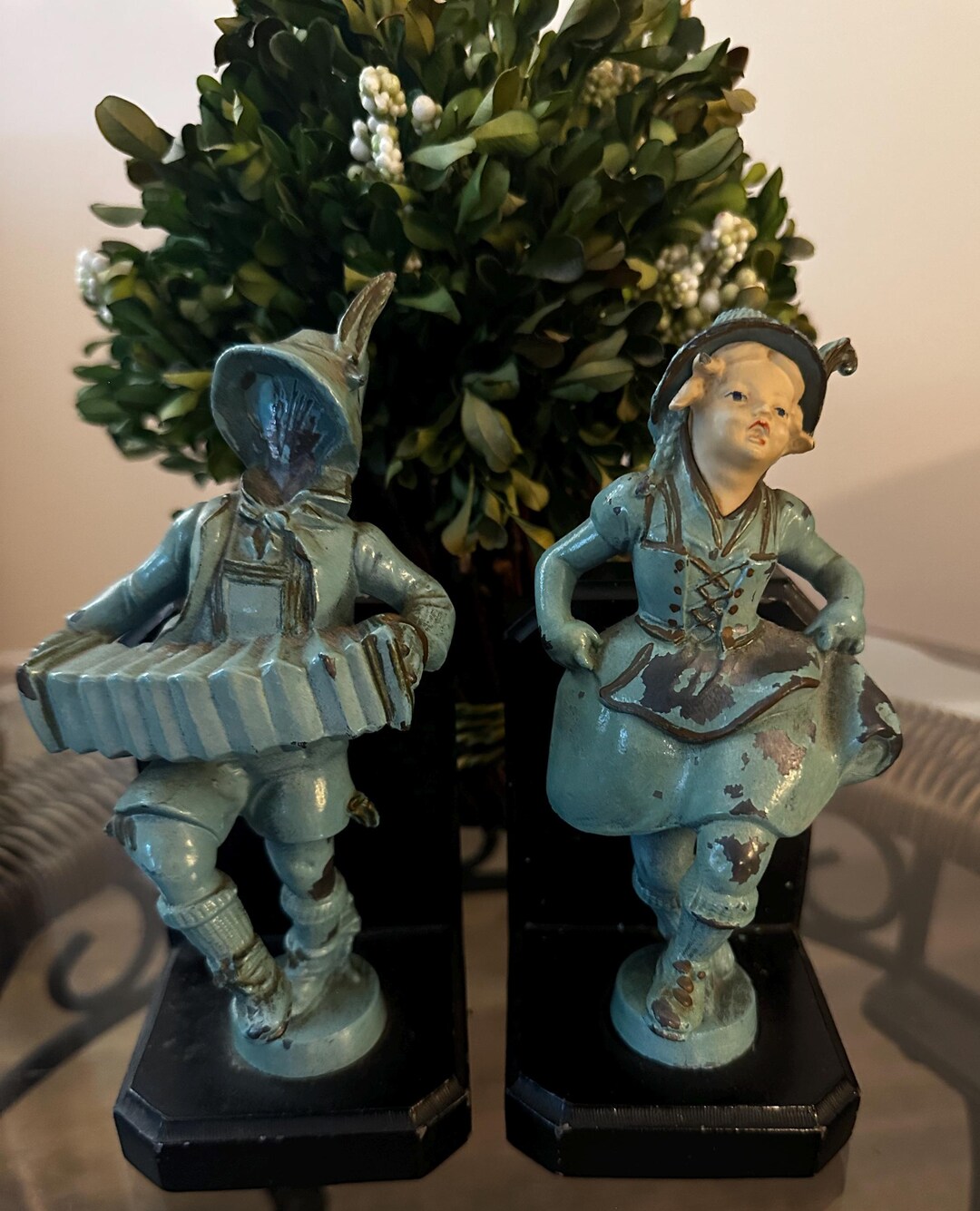 Art Deco JB Hirsch French Bronze Dancing Lady & Concertina Player Green ...