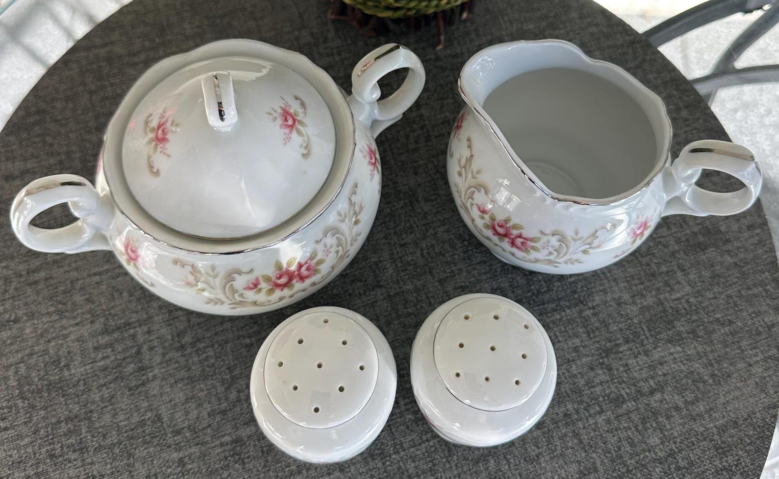 Vintage Rose Baroque Fine China Salt, Pepper, Creamer & Sugar Set - Etsy