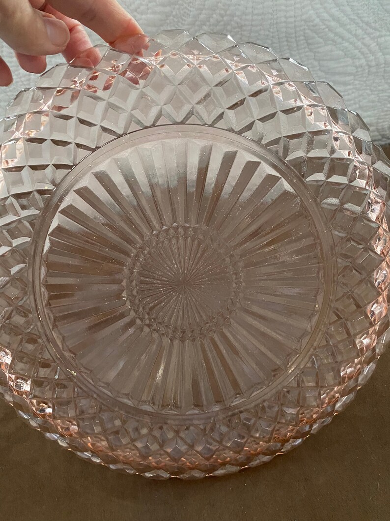 Anchor Hocking Pink Waffle Pattern Depression Glass 2 Handle Serving ...
