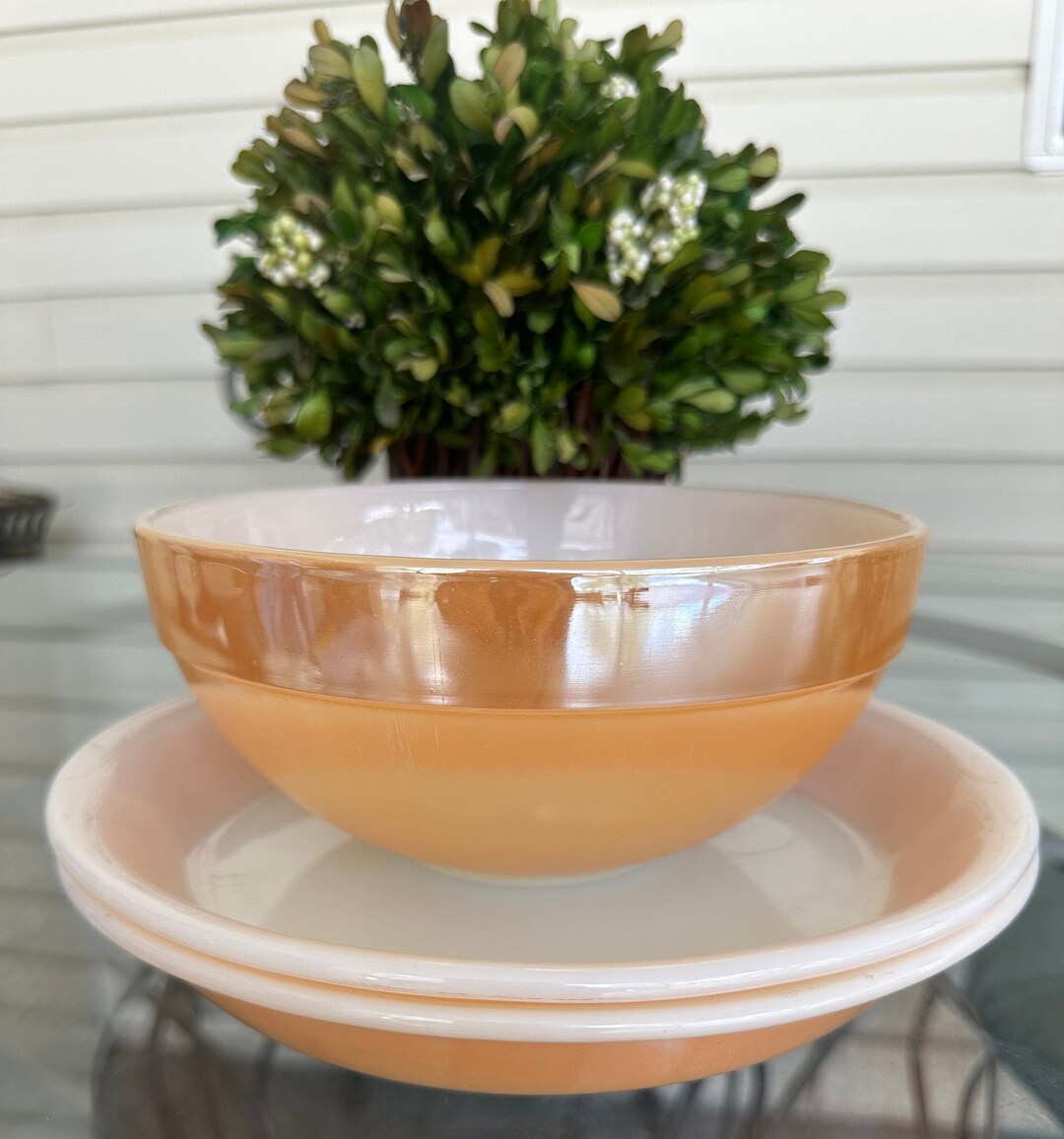 Vintage Ovenware Anchor Hocking "fire King" Peach Luster Pie Dishes ...