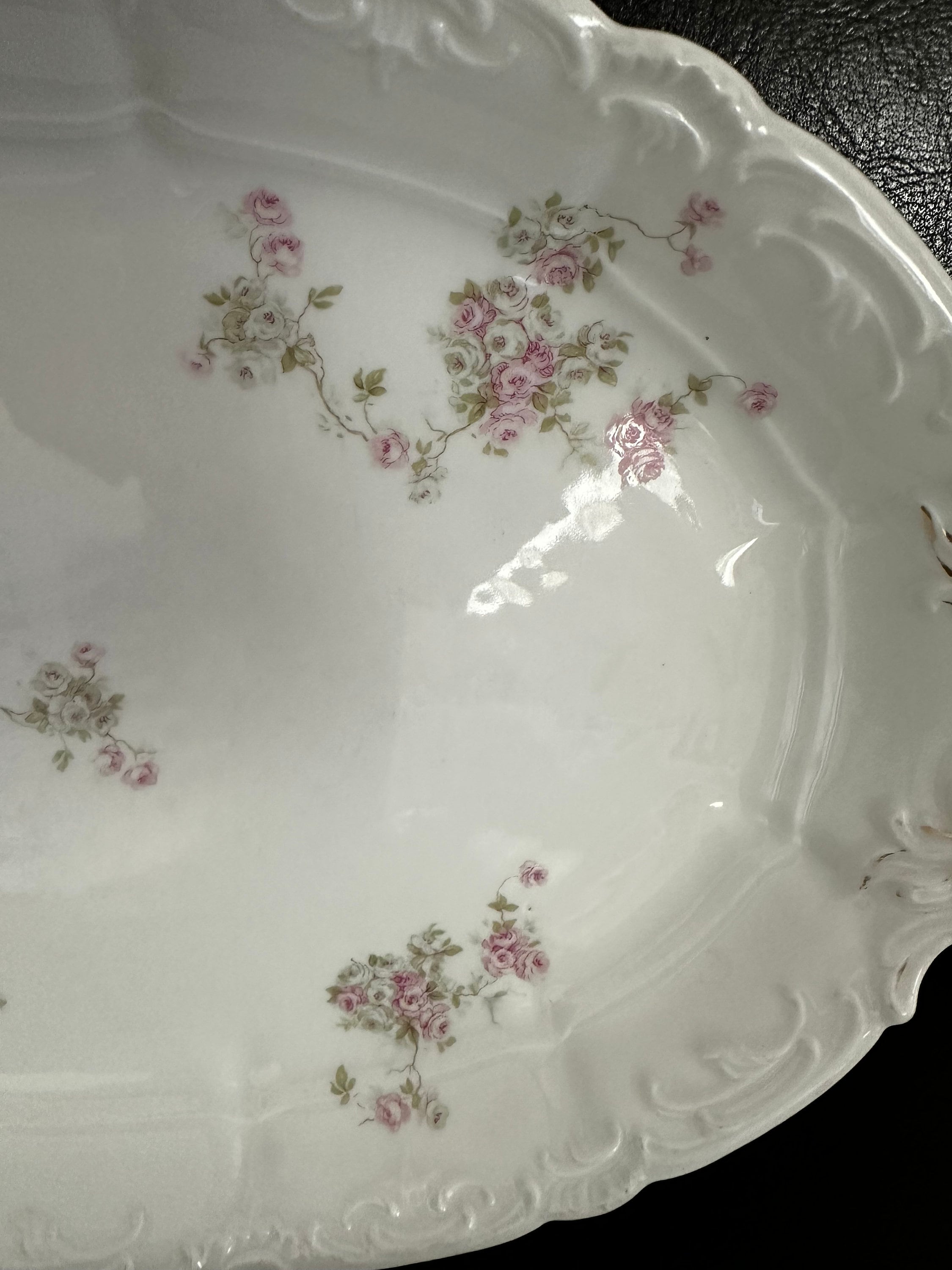 Weimar Porcelain 14" Oval Heavy Porcelain Serving Platter" Pink Vined ...