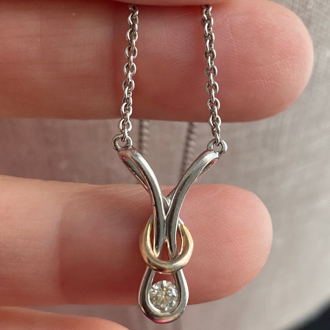 Diamond Tear Drop Free Form Design Sterling Silver Necklace - Etsy