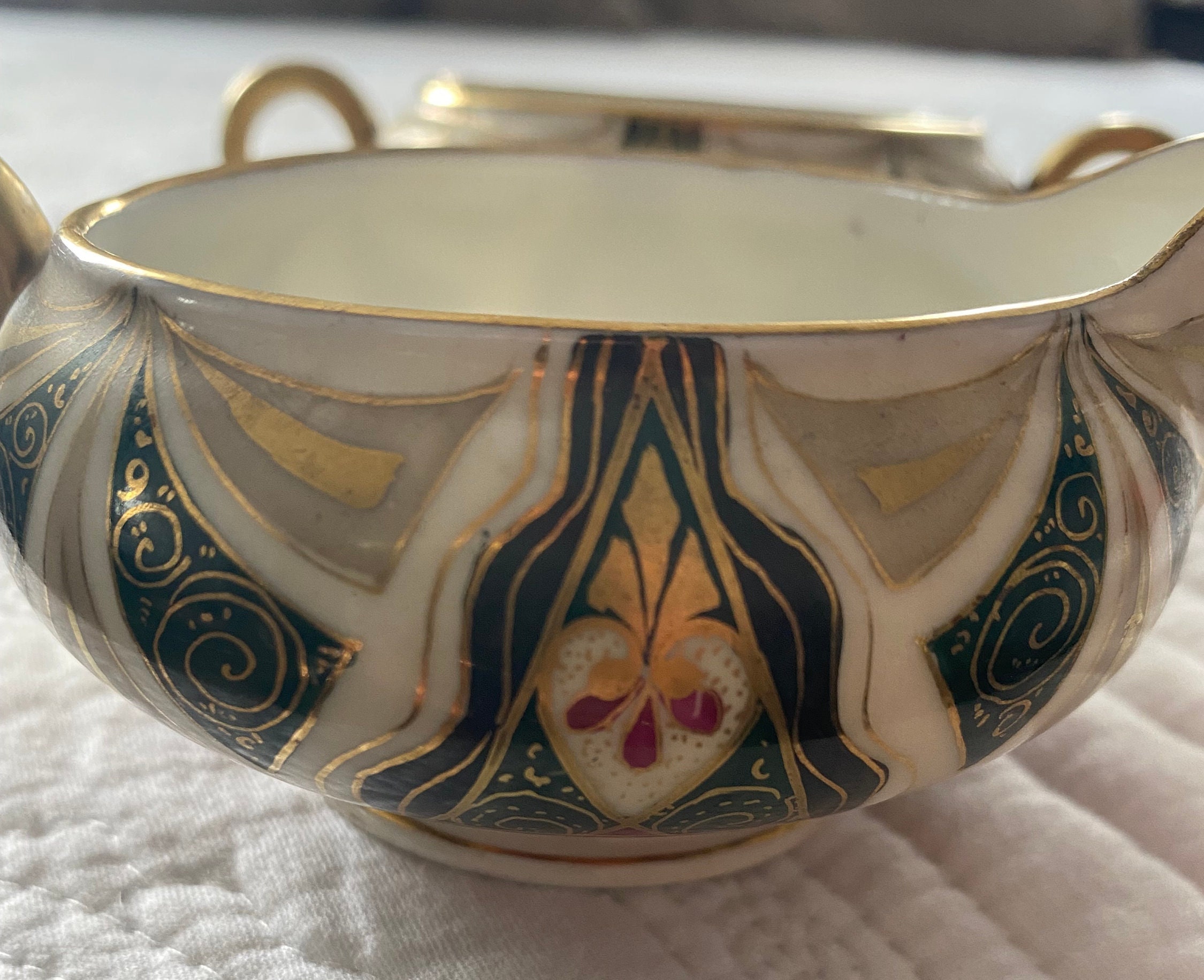 ANTIQUE Vienna Austria Alhambra Open Sugar Bowl & Creamer Art Deco Gold ...