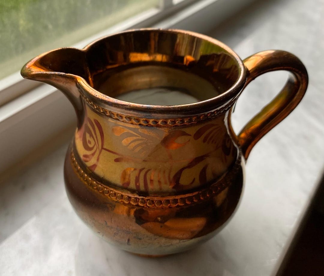 Antique Copper Lusterware Two Tone Floral Motif 3 Creamer-small Pitcher ...