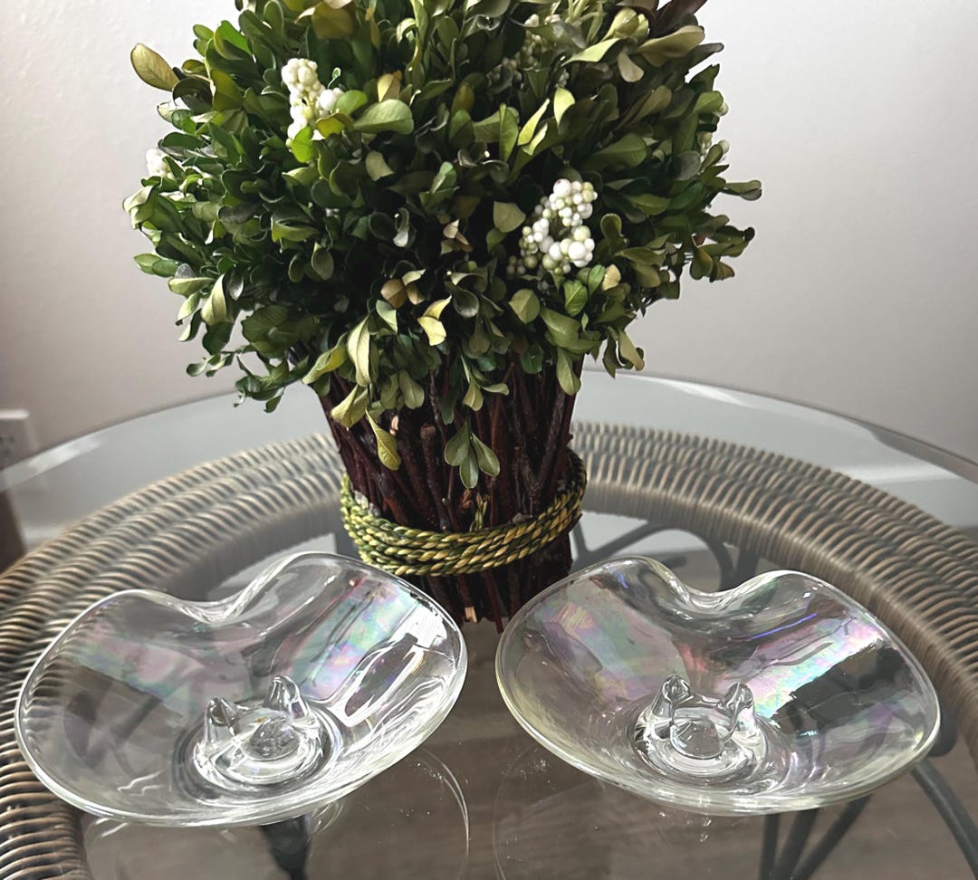 Vintage MCM Iridescent Oil Slick Art Glass Contour Bowl Candle Holder ...
