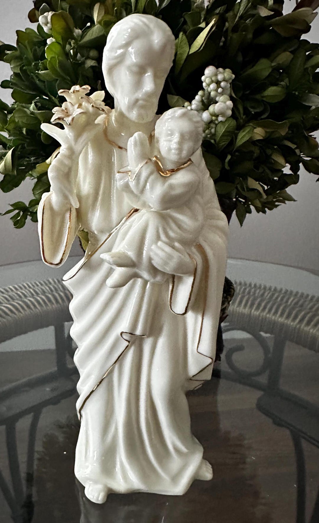 Lefton Porcelain St Joseph Holding Jesus 8" Figurine 1999 - Etsy