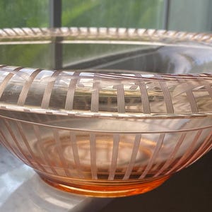 Vintage Elegant Etched Glass Rolled Edge 11 Center Piece Clear Peach ...