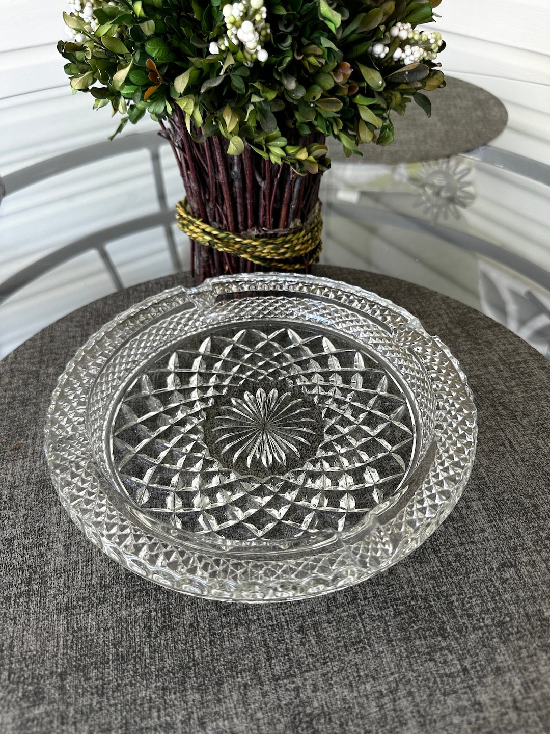 Anchor Hocking Crystal Glass Wexford Pattern Heavy 8 1/2" Smoke-ashtray ...
