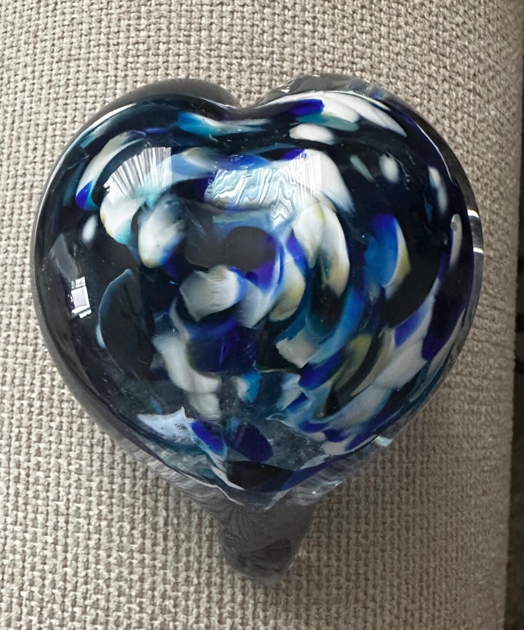 Art Glass Handblown Free Form Puffed Heart Speckled Blue's & White ...