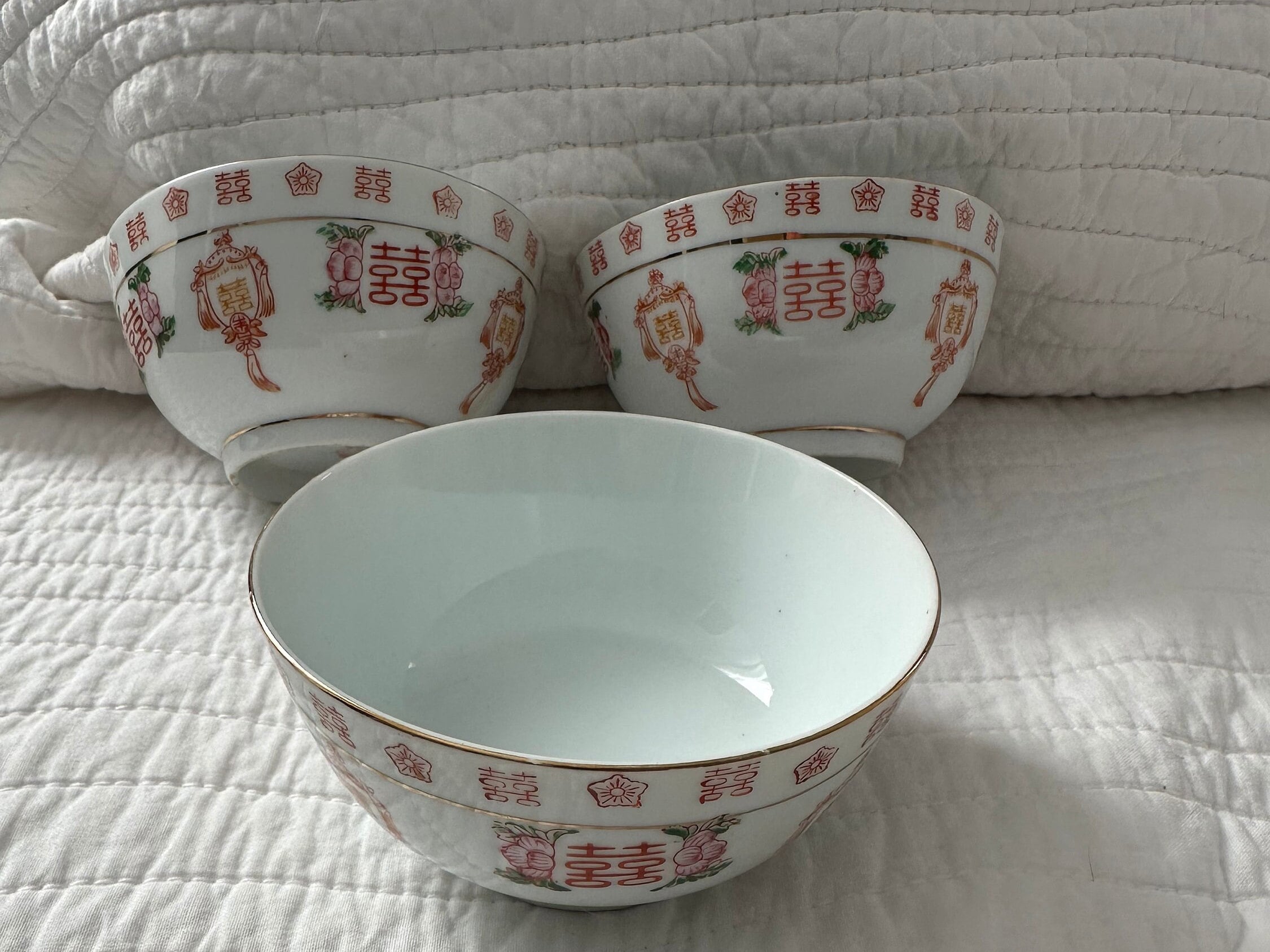 Vintage Porcelain Chinese Set of 3 Soup Bowls - Etsy