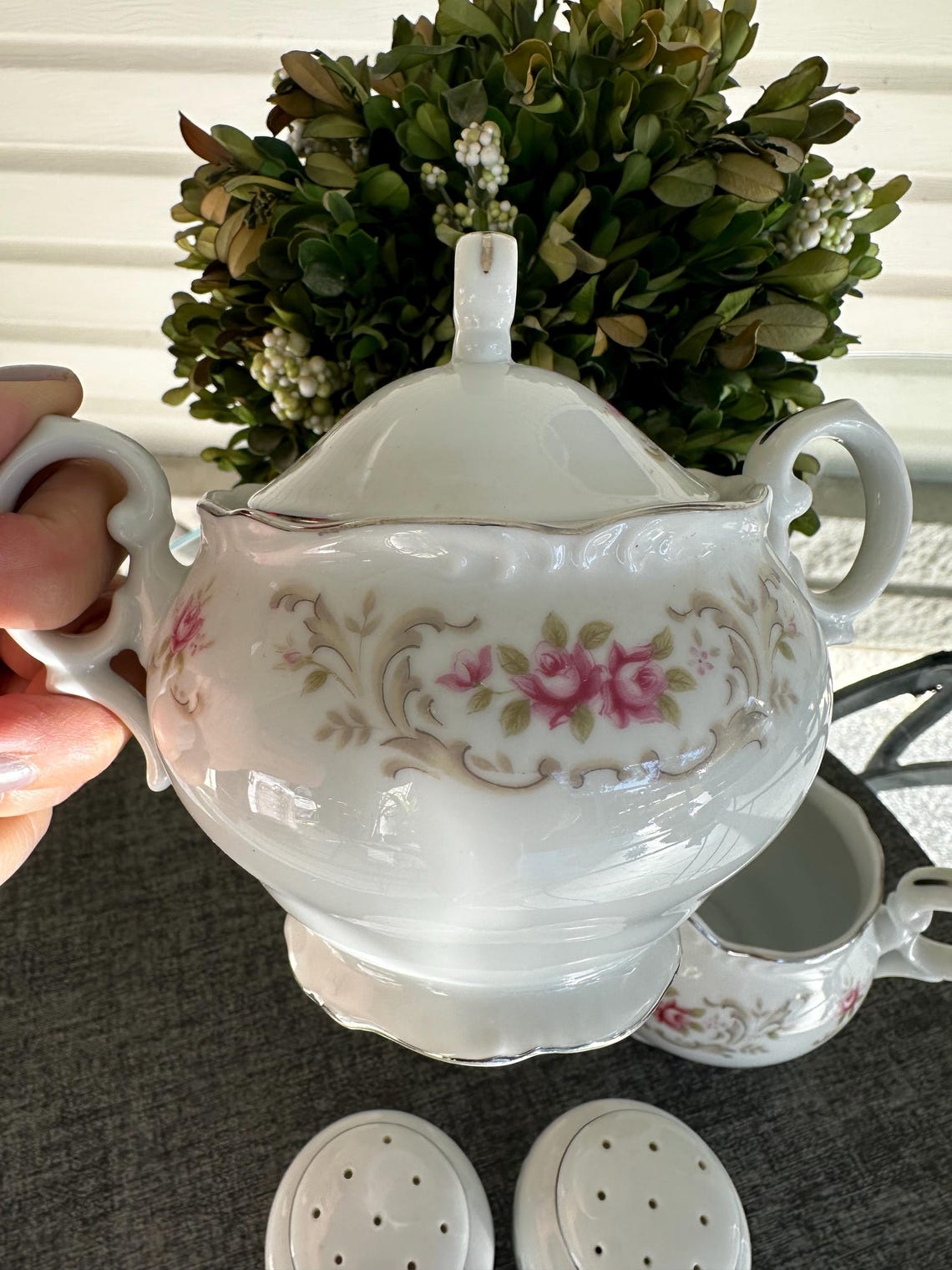 Vintage Rose Baroque Fine China Salt, Pepper, Creamer & Sugar Set - Etsy