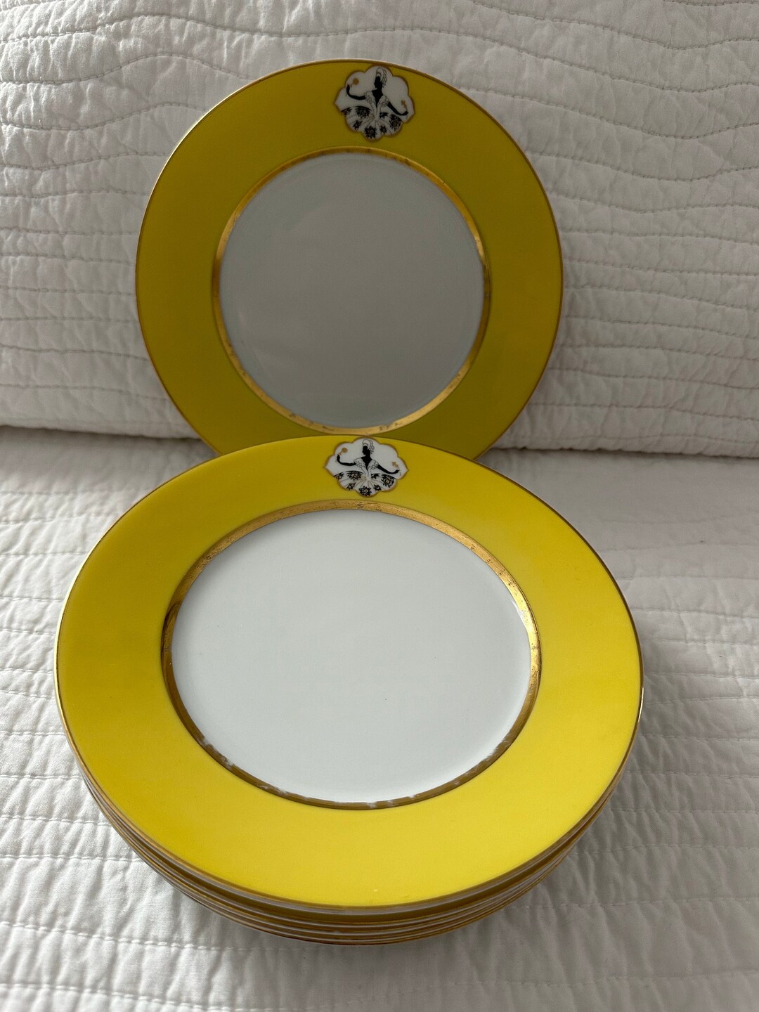 Deco Rosenthal Rhododendron Yellow & Gold Plates Handgemalt Bavaria Set ...