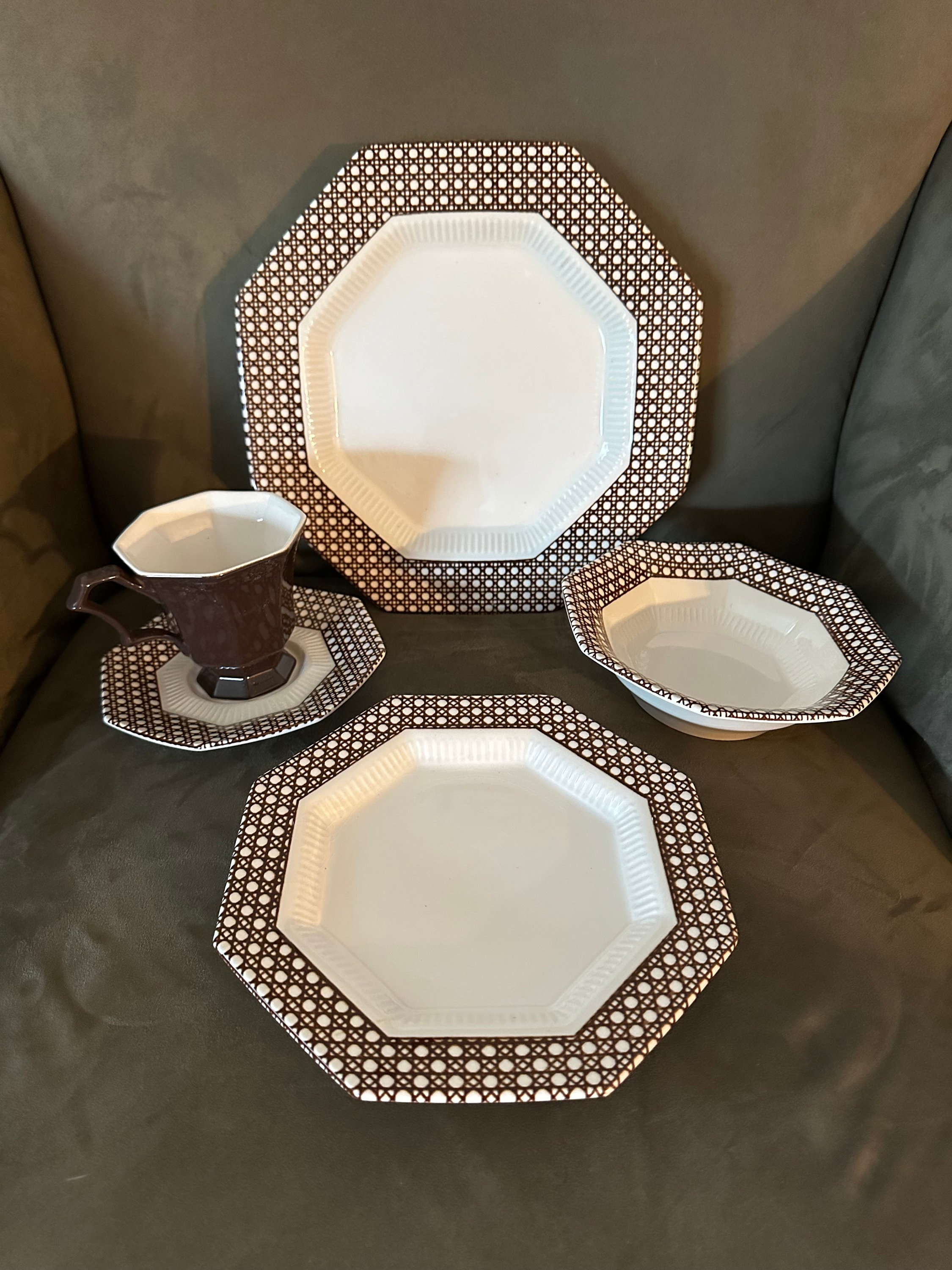 Vintage Ironstone "cane Brown" Octagon Shape by INDEPENDENCE Japan 1 of ...