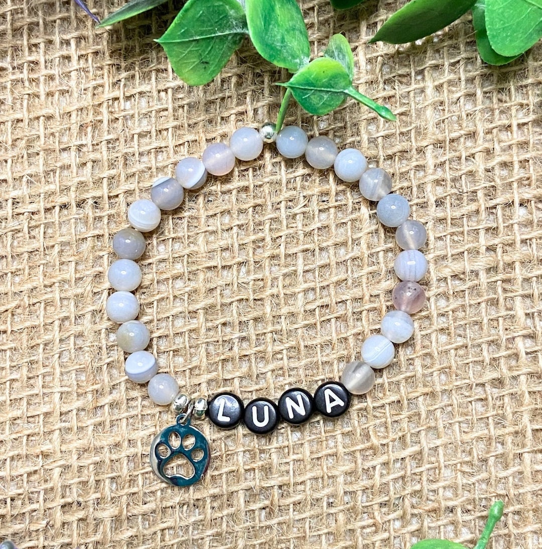 Personalized Pet Name Bracelet, Paw Print Charm, Animal Lover Gift, Pet ...
