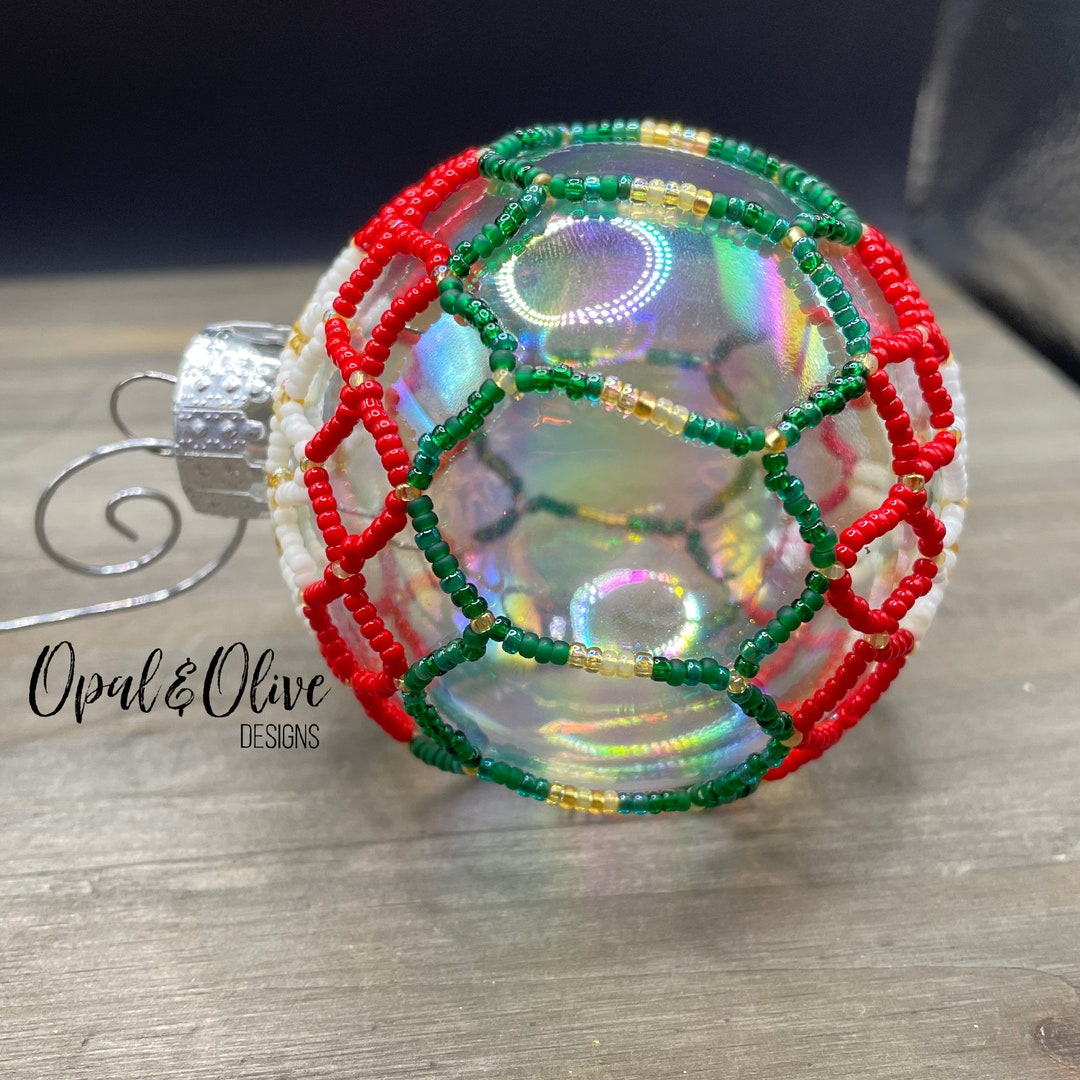 Hand Beaded Christmas Ornament, Netted Glass Ball - Etsy