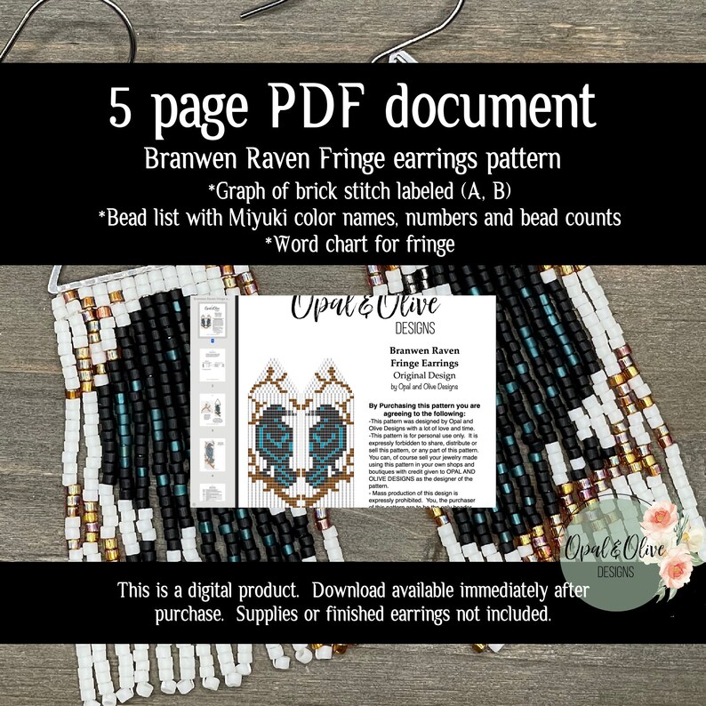 Branwen Raven Fringe Earrings Pattern by Opal and Olive Designs - Etsy