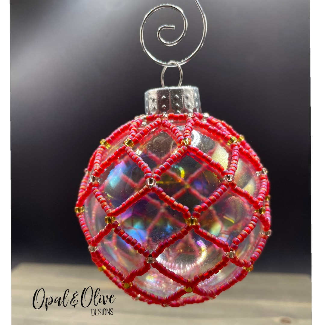 Hand Beaded Christmas Ornament, Netted Glass Ball - Etsy