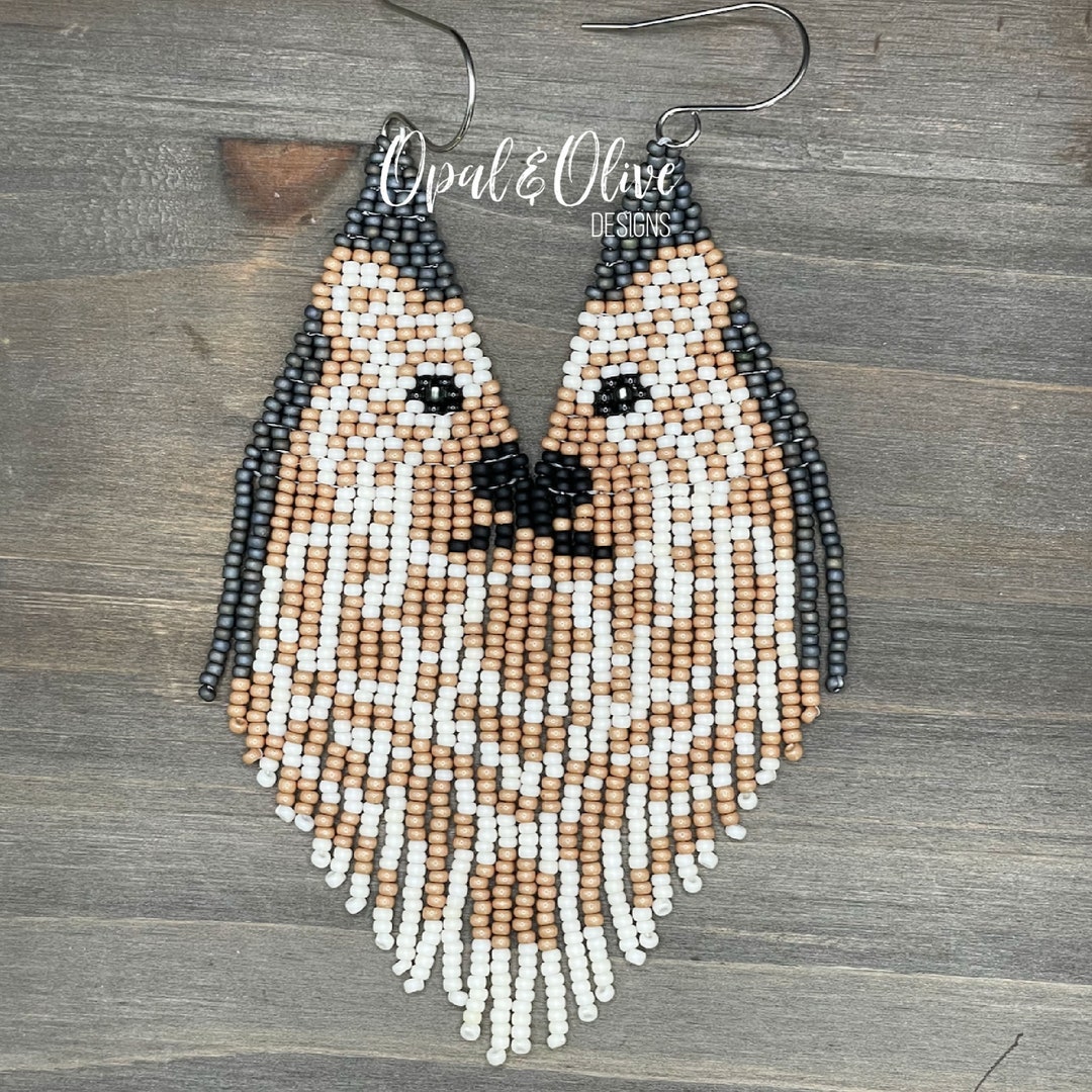 Calissa Polar Bear Hand Beaded Bear Fringe Earrings - Etsy