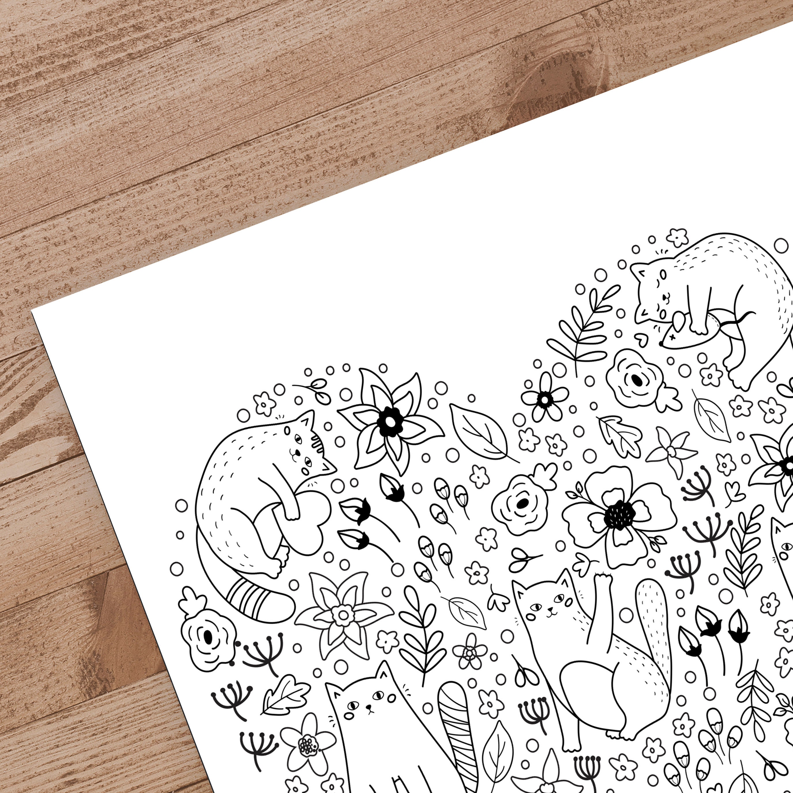 Cat Love Coloring Page Insta Digital Download Coloring Sheet Printable ...