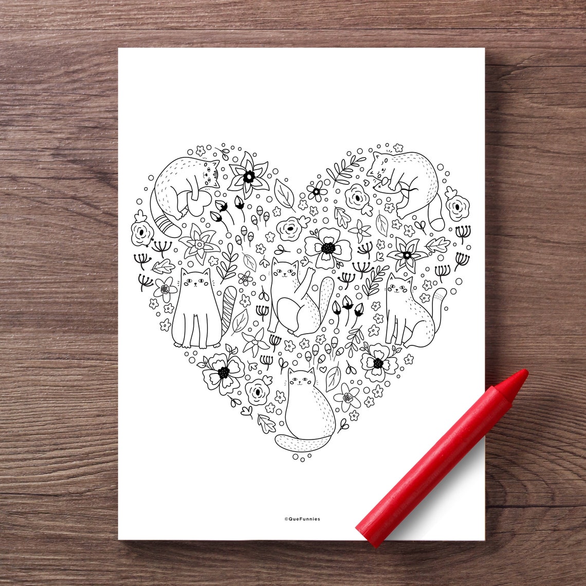 Cat Love Coloring Page Insta Digital Download Coloring Sheet Printable ...
